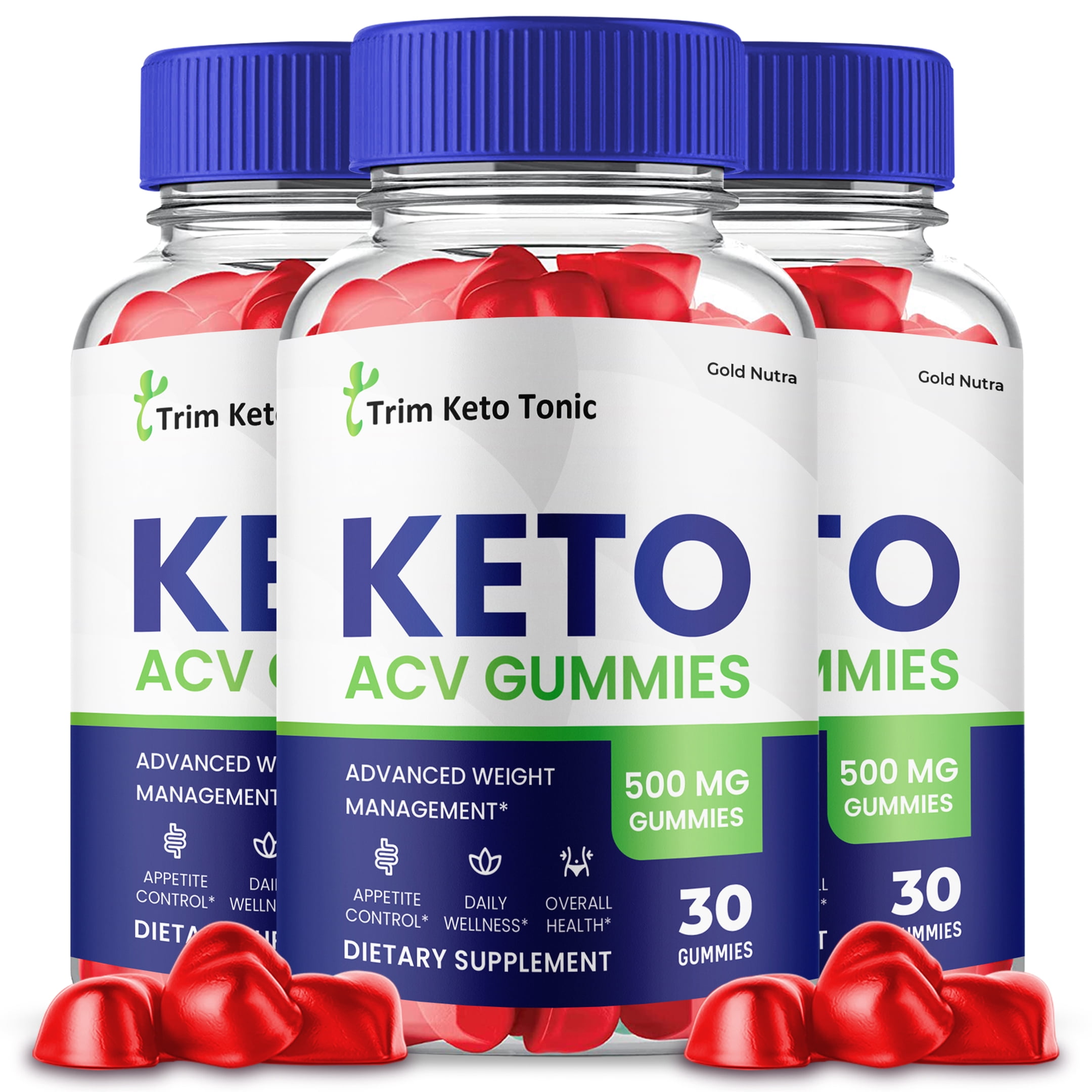 (3 Pack) Trim Keto Tonic ACV Gummies, Apple Cider Vinegar, Max Strength ...