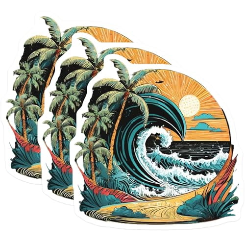 (3 Pack) Tropical Wave Decals - Beach Scene Stickers - Ocean Art Decals ...