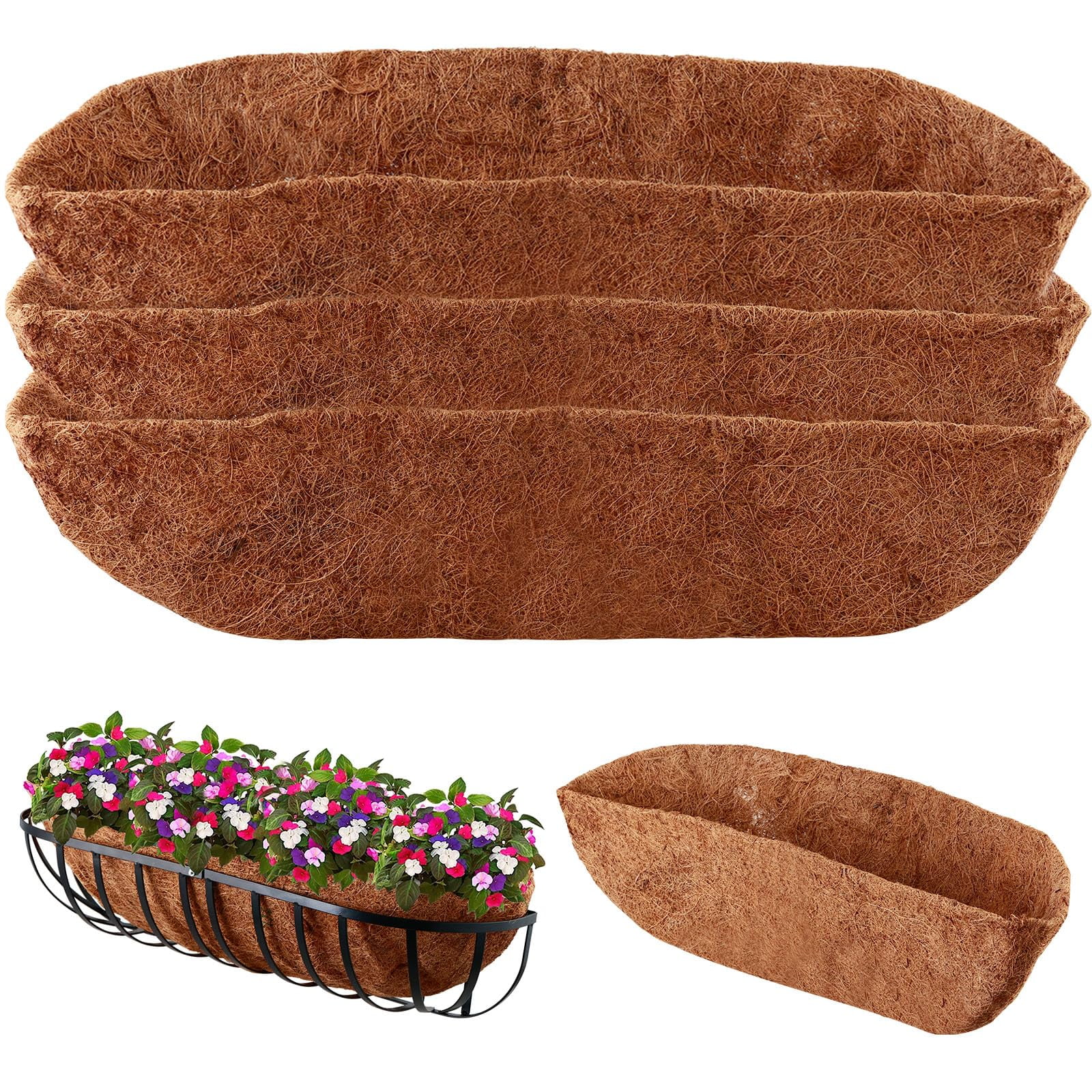 3 Pack Trough Coco Liner 36 Inch Hanging Basket Liners 100% Natural ...