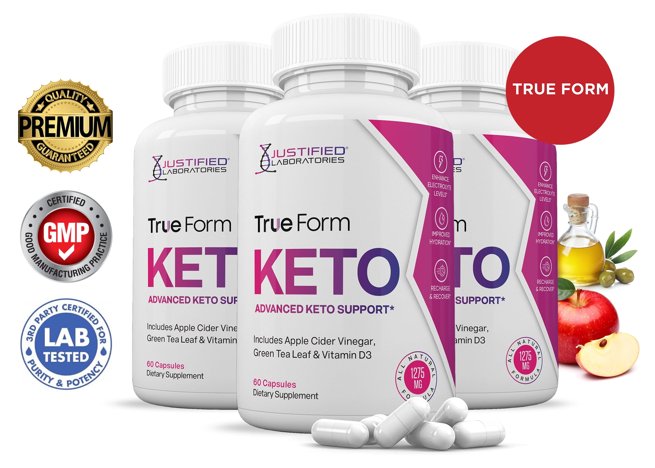 (3 Pack) True Form Keto ACV Pills 1275mg Alternative to Gummies Dietary ...