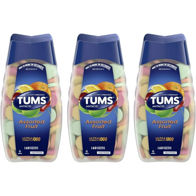 Tums 3 Pack Antacid/Calcium Carbonate Chewable Ultra Strength 1000 ...