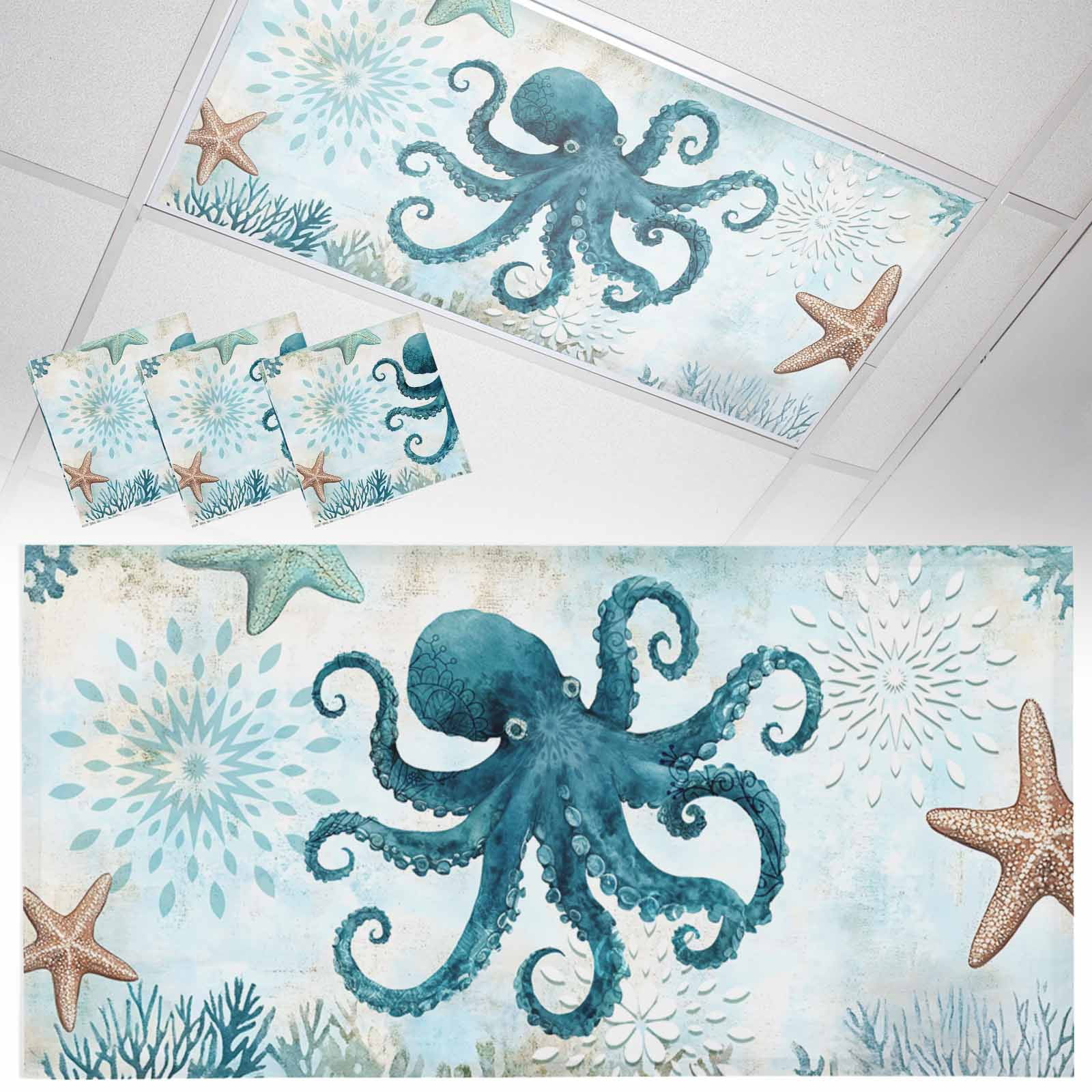 3 Pack Turquoise Octopus Fluorescent Light Covers for Ceiling Lights ...