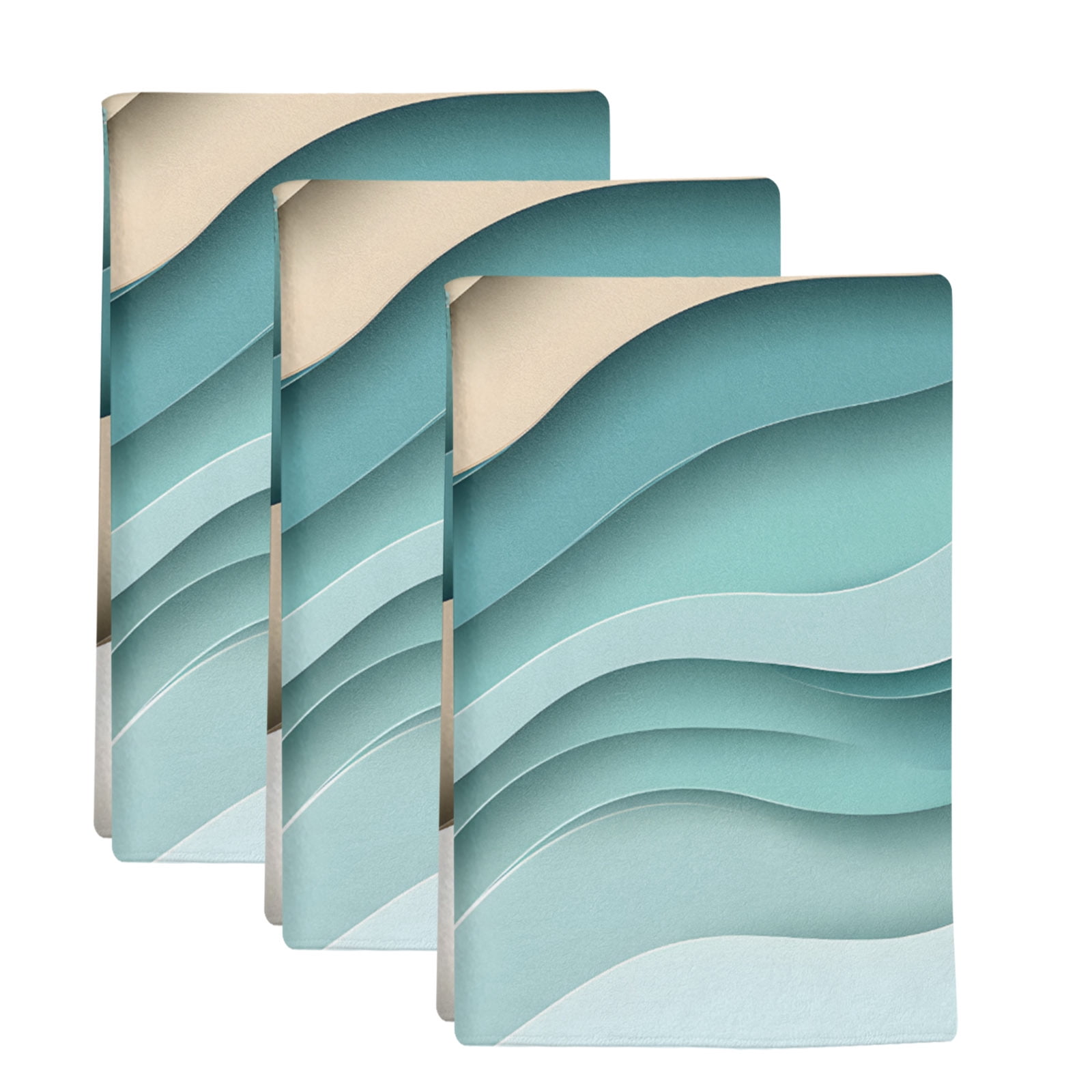 3 Pack Turquoise Ombre Kitchen Towels Abstract Stripe Ocean Wave ...
