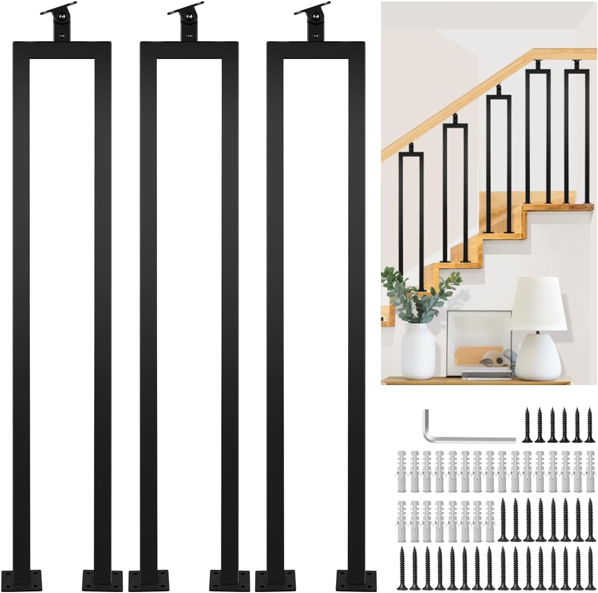 3 Pack U Shape 36" Stair Balusters with Adjustable Top Bracket for ...