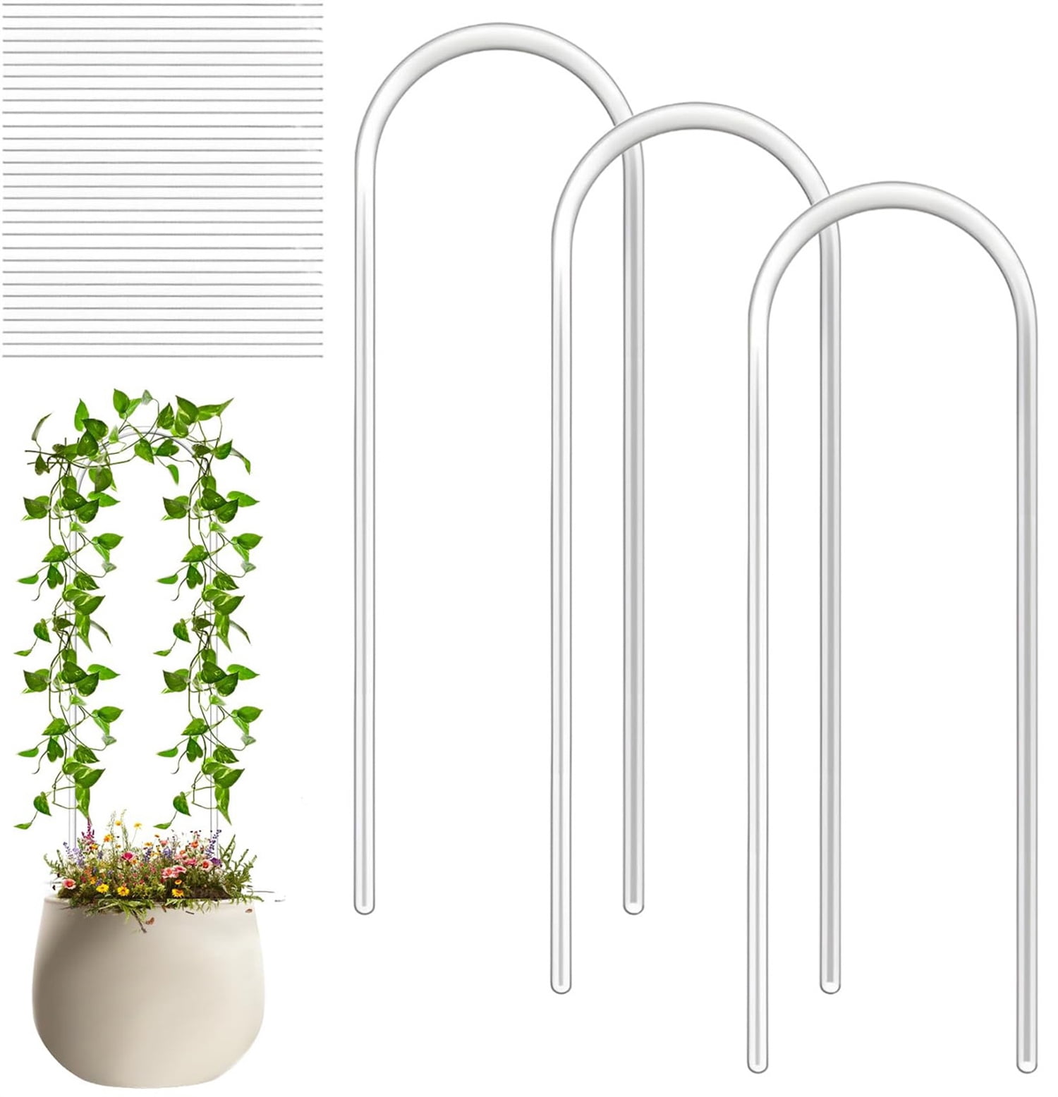 3 Pack U-Shaped Clear Acrylic Plant Supports with 30 Ties,15.75inches ...
