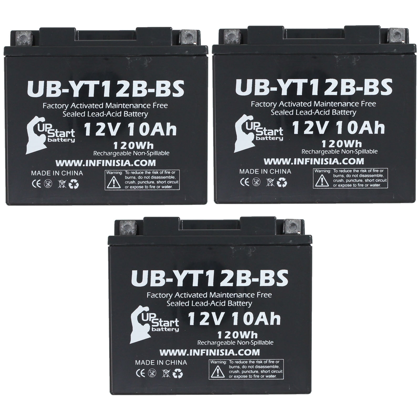 3-Pack UB-YT12B-BS Battery Replacement for 2010 Triumph Scrambler 865 ...