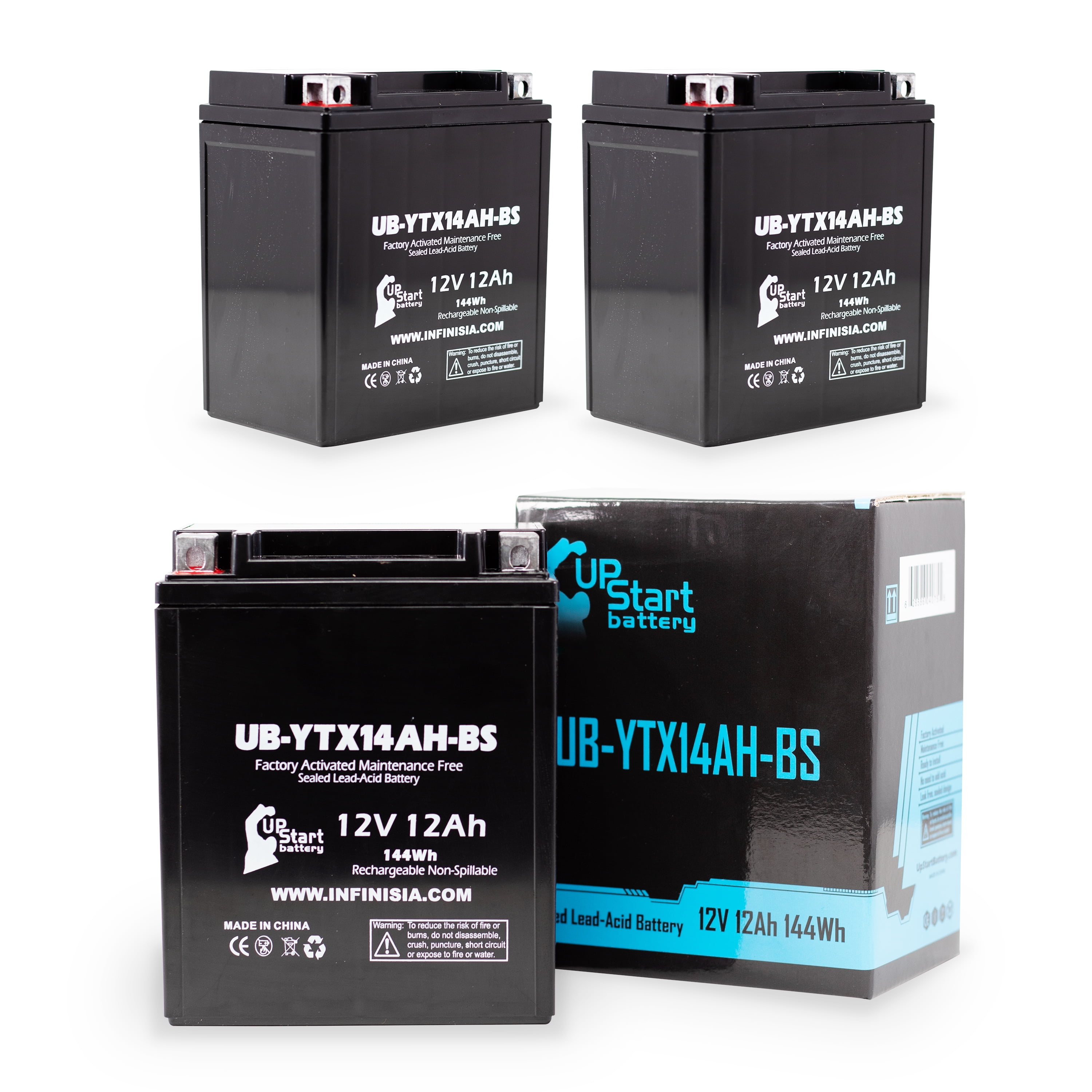 3-Pack UB-YTX14AH-BS Battery Replacement for 1983 Yamaha YTM200, E, ER ...