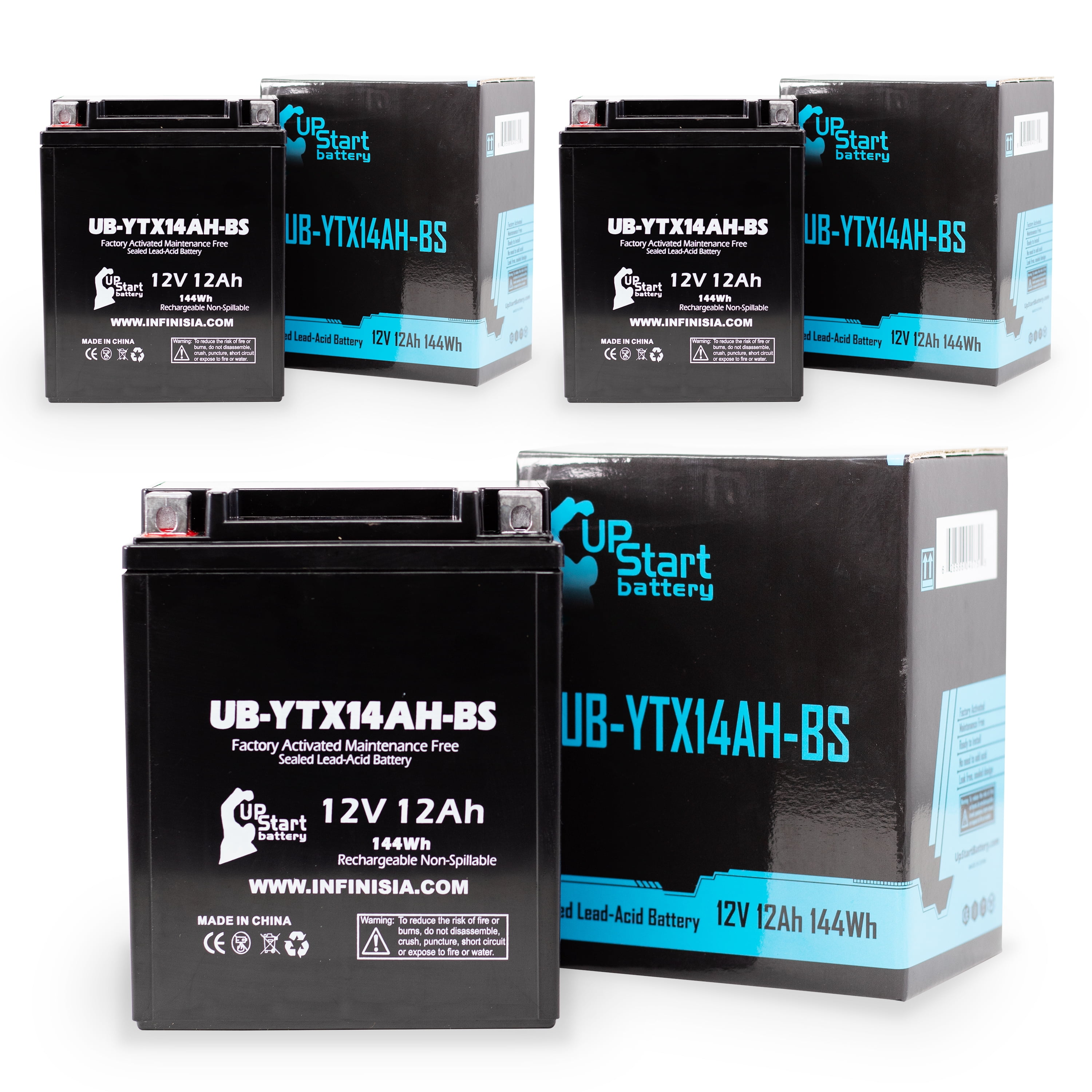 3-Pack UB-YTX14AH-BS Battery Replacement for 2000 Kawasaki KLF220-A ...