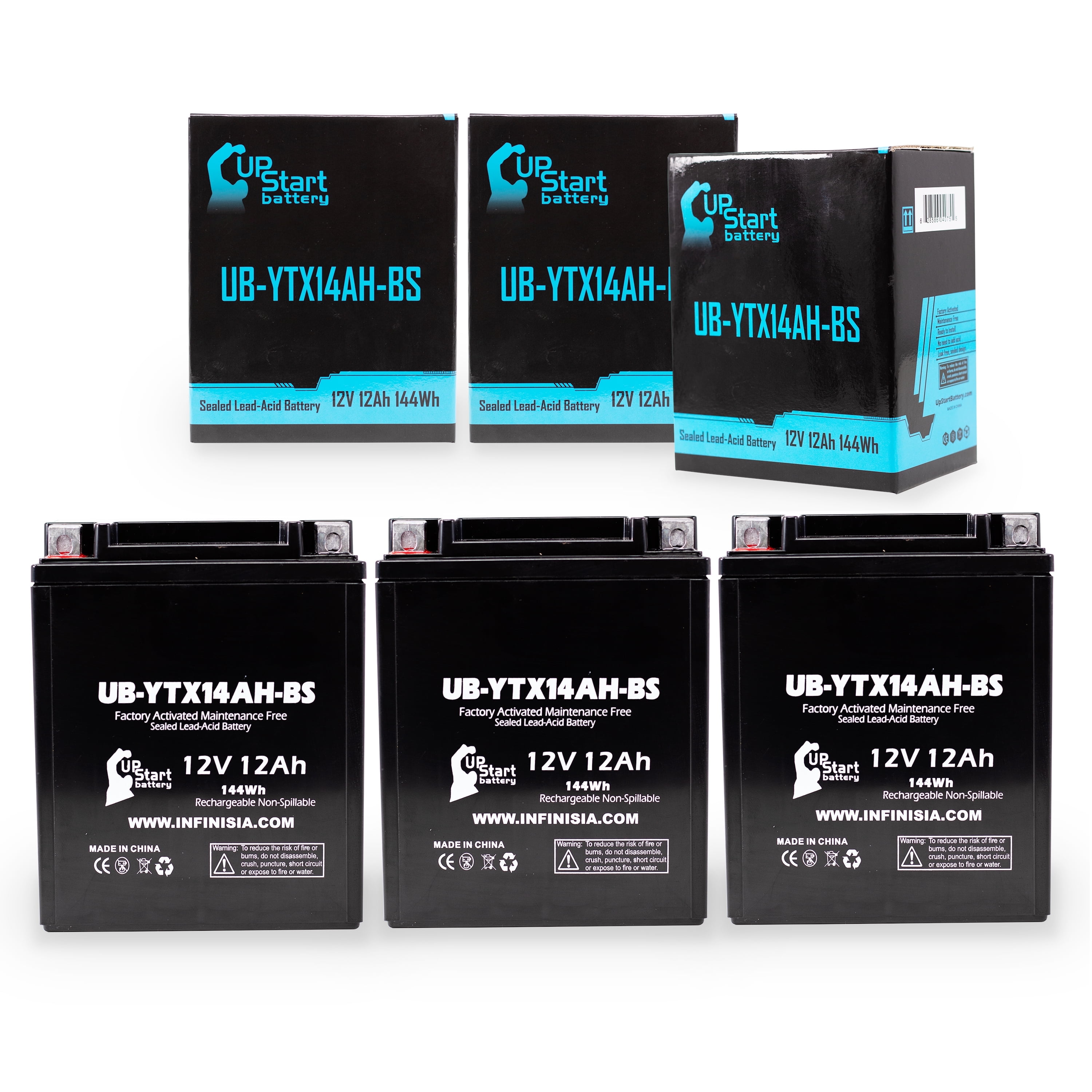 3-Pack UB-YTX14AH-BS Battery Replacement for 2011 Kawasaki KAF400, Mule ...