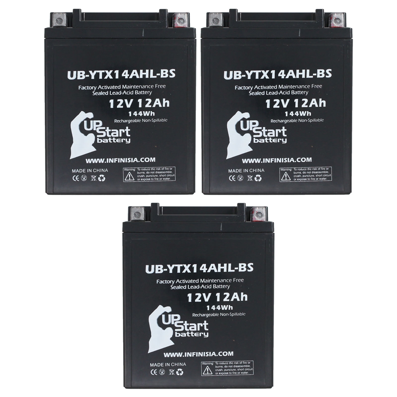 3-Pack UB-YTX14AHL-BS Battery Replacement for 1987 Kawasaki ZX1000-A ...