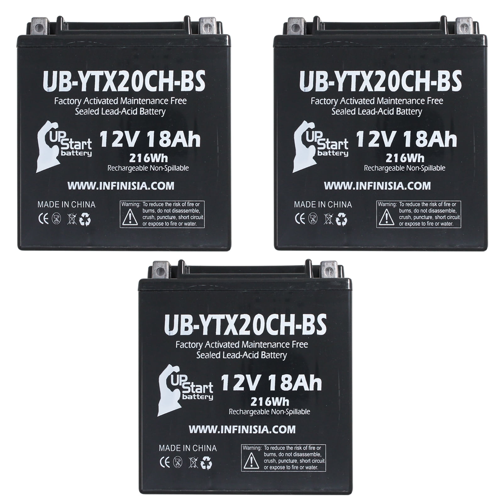 3-Pack UB-YTX20CH-BS Battery Replacement for 2004 Suzuki LT-A500F ...