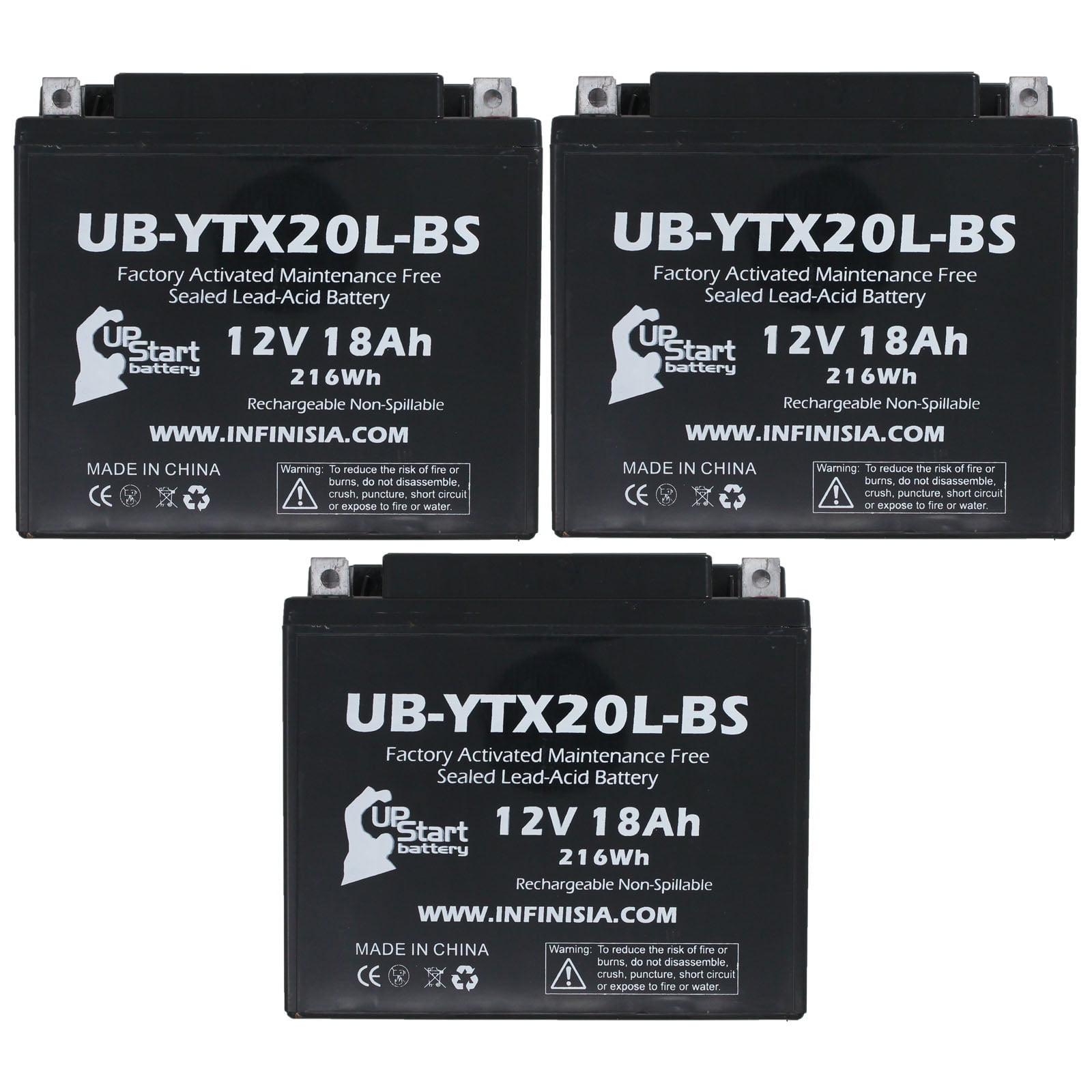 3-Pack UB-YTX20L-BS Battery Replacement for 1983 Kawasaki KZ1100-A, LTD ...