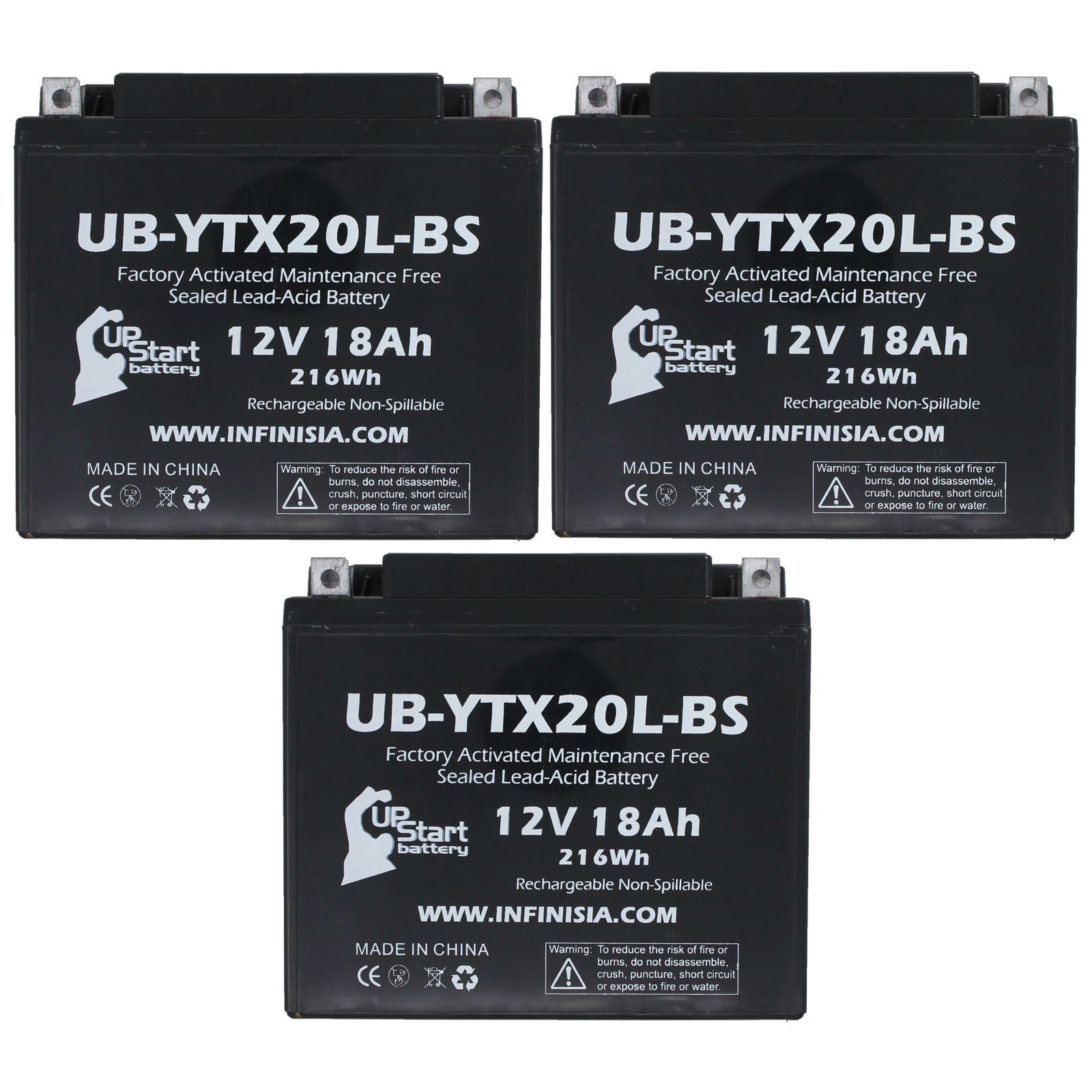 3-Pack UB-YTX20L-BS Battery Replacement for 2013 Polaris Turbo LX, IQ ...