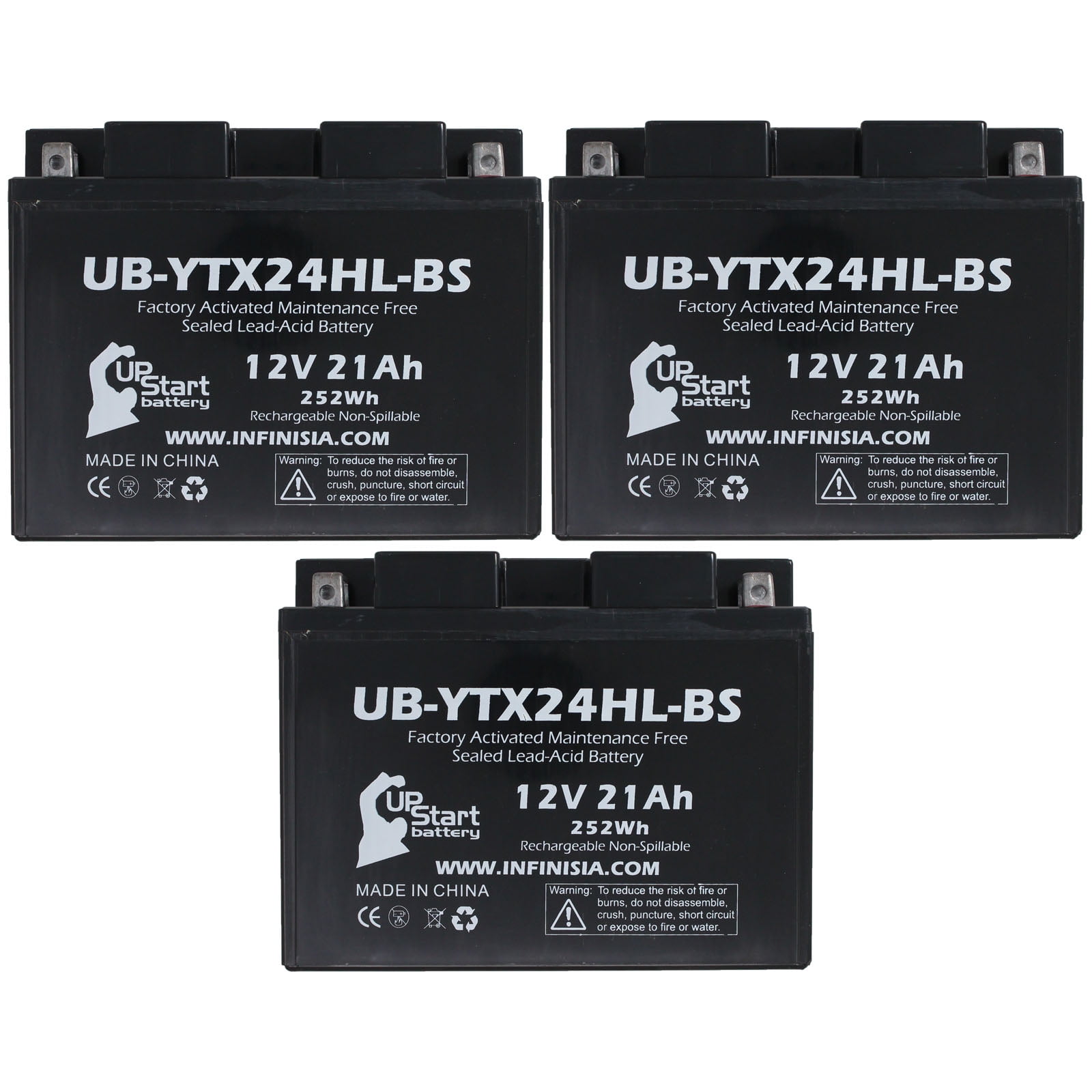 3-Pack UB-YTX24HL-BS Battery Replacement for 1983 Yamaha XV920R Virago ...