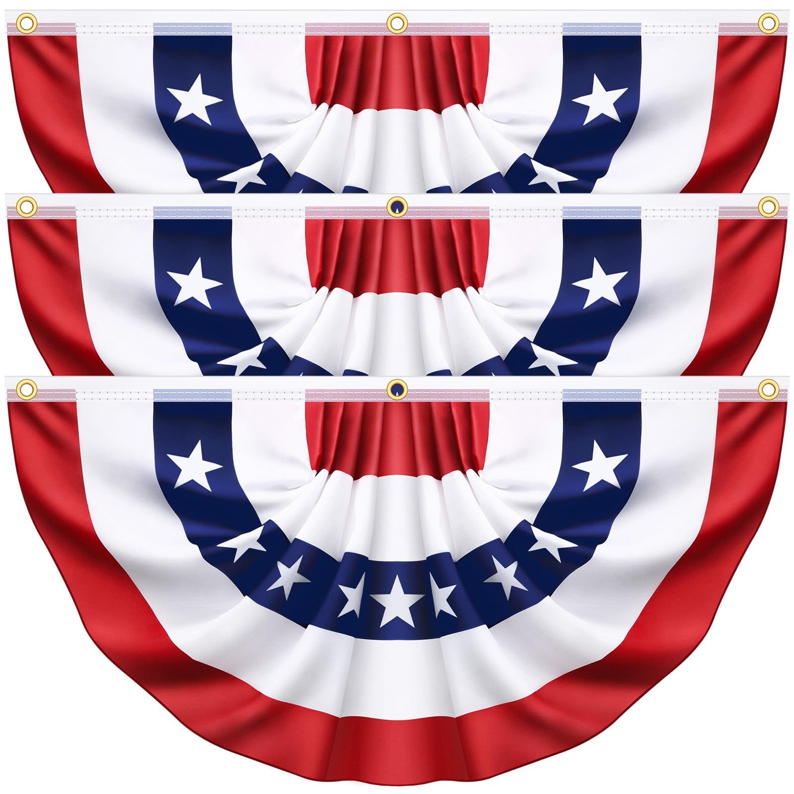 3 Pack USA Pleated Bunting Fan Flags, 1.5 x 3 Ft Patriotic Half Fan Banner American Flag ...