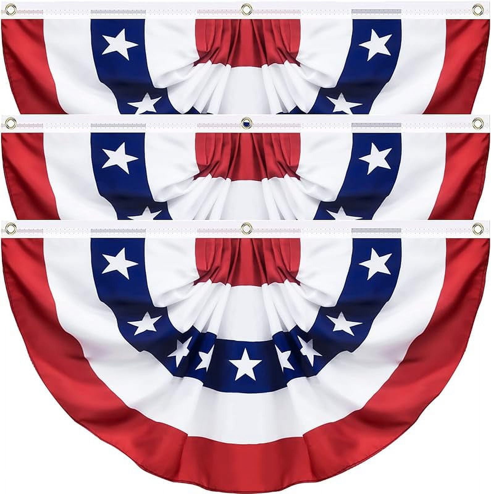 3 Pack USA Pleated Fan Flag, Large Size 3 X 6 FT American Flags Bunting ...
