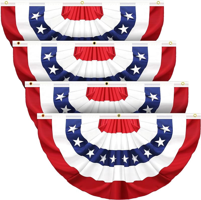 3 Pack USA Pleated Fan Flag, 3 X 6 Feet American US Bunting Flag ...
