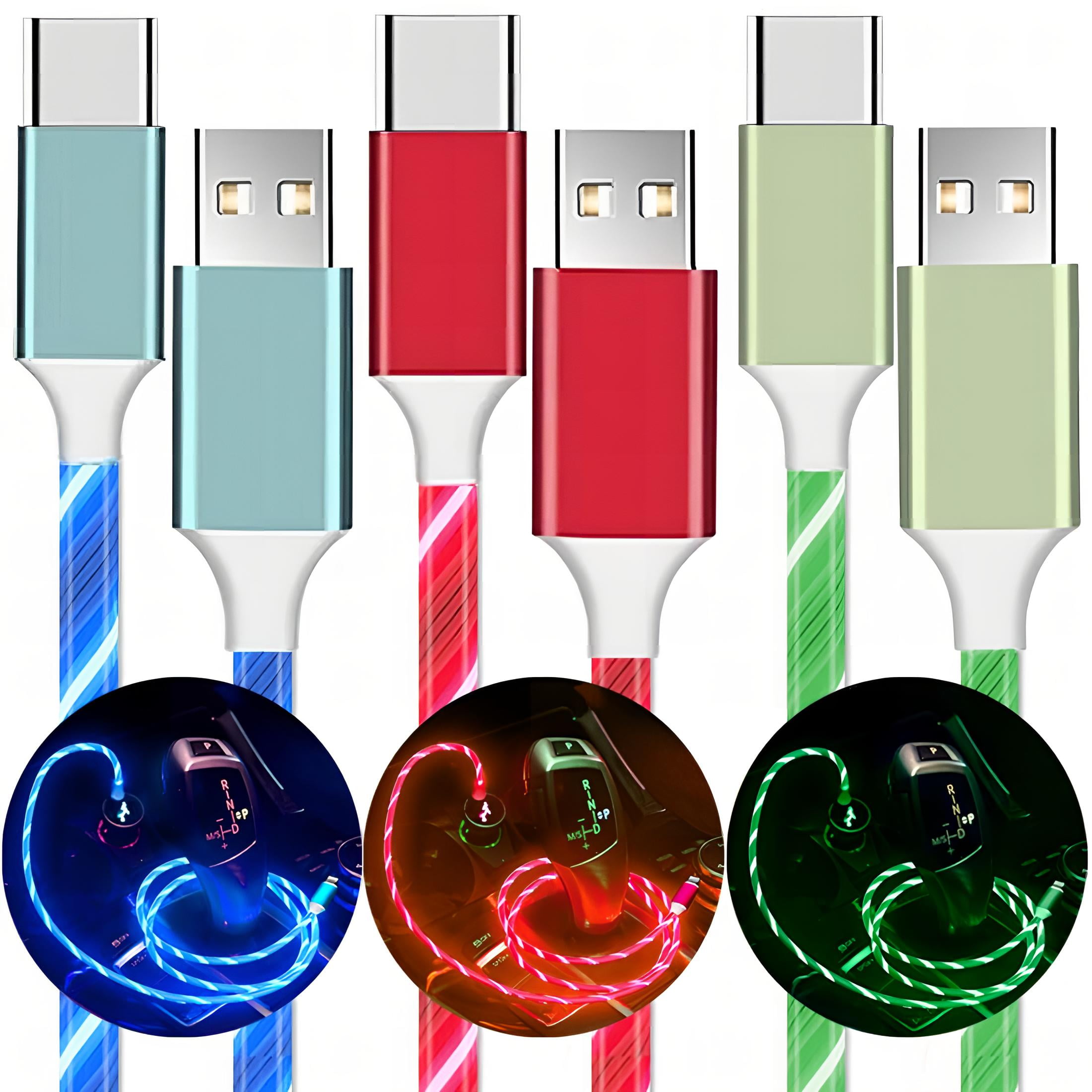 3-Pack USB C Charger Cable, LED Light Up USB A to USB C Cable 3A Fast ...