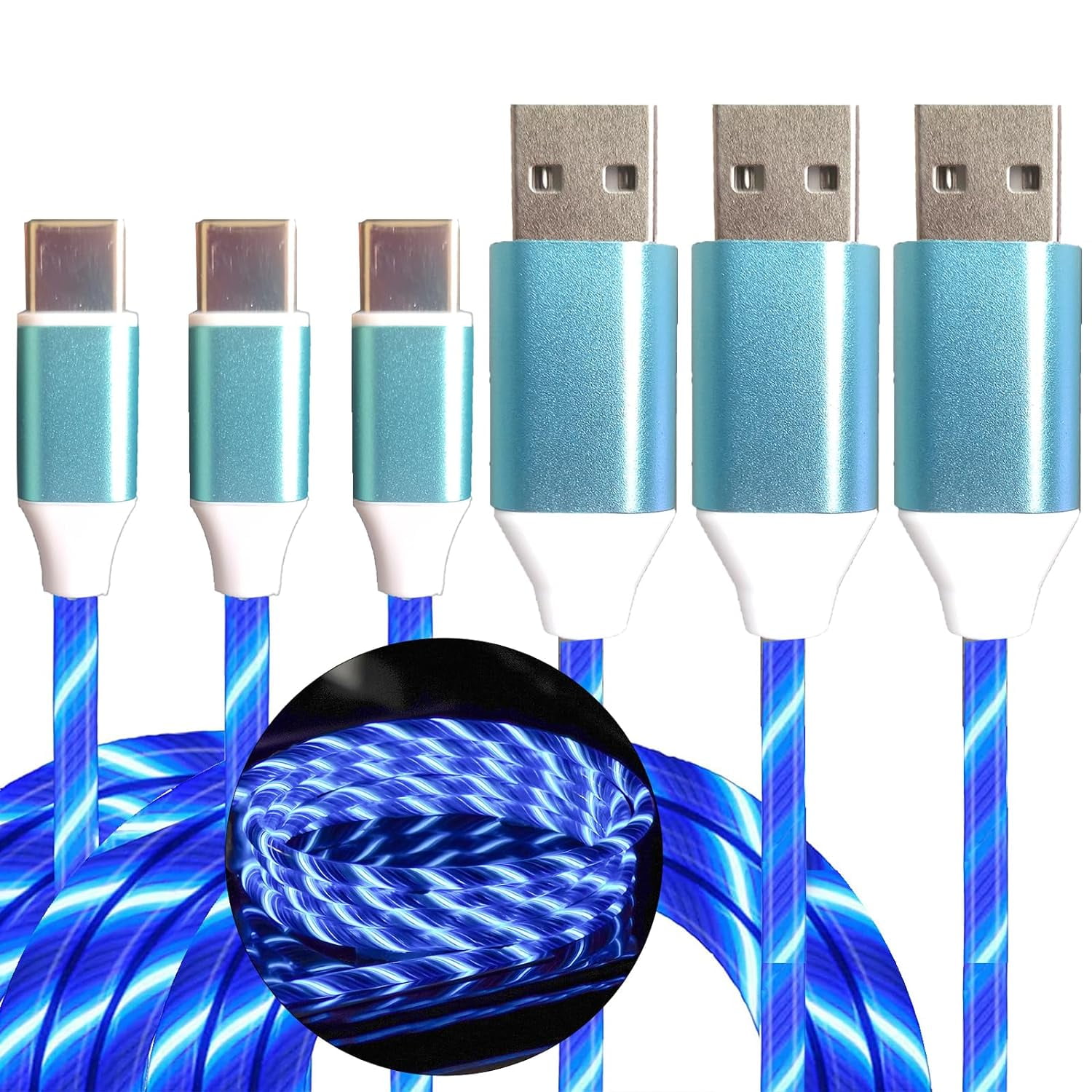 3 Pack USB C Charging Cable Led Light Up Type C Charger Fast USB-C to ...