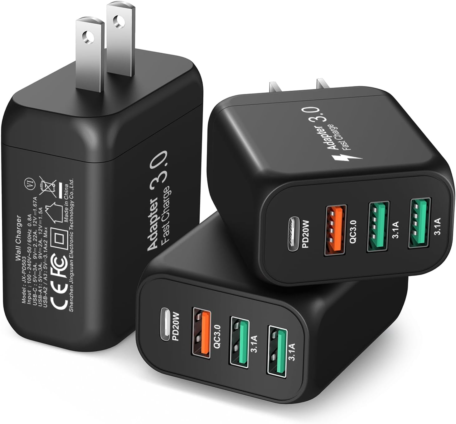 [3 Pack] USB-C Wall Charger, 40W 4 Ports QC+PD 3.0 USB C Charging Multi ...