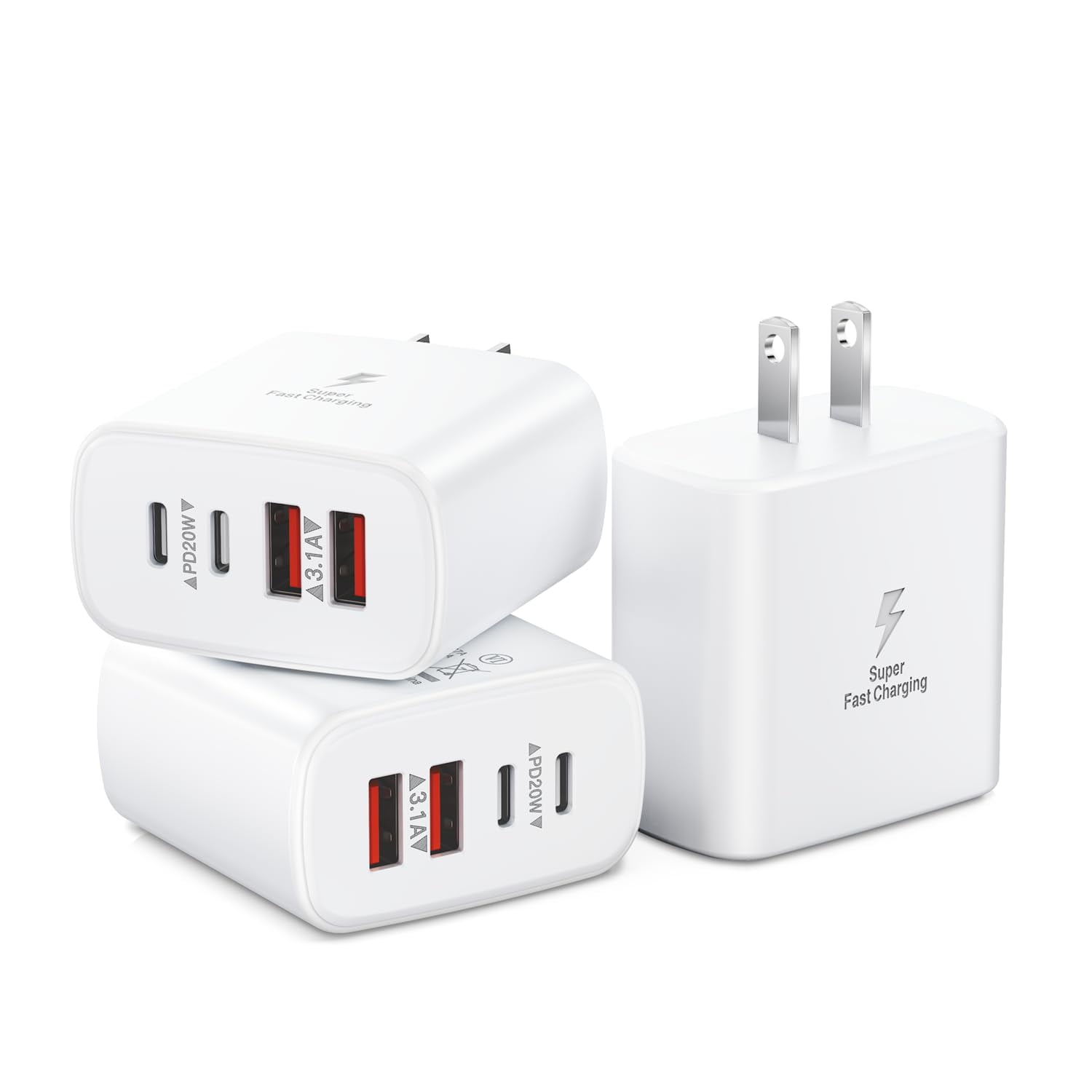 3-Pack USB C Wall Charger Block, 40W 4-Port C Fast Charging Block Dual ...