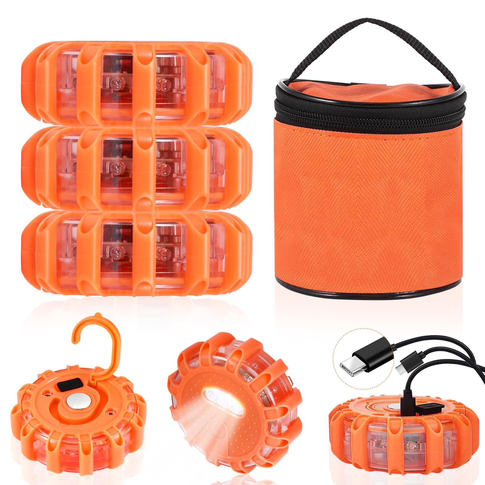 3 Pack USB Rechargeable RRF12 LED Road Flares Emergency Lights ...