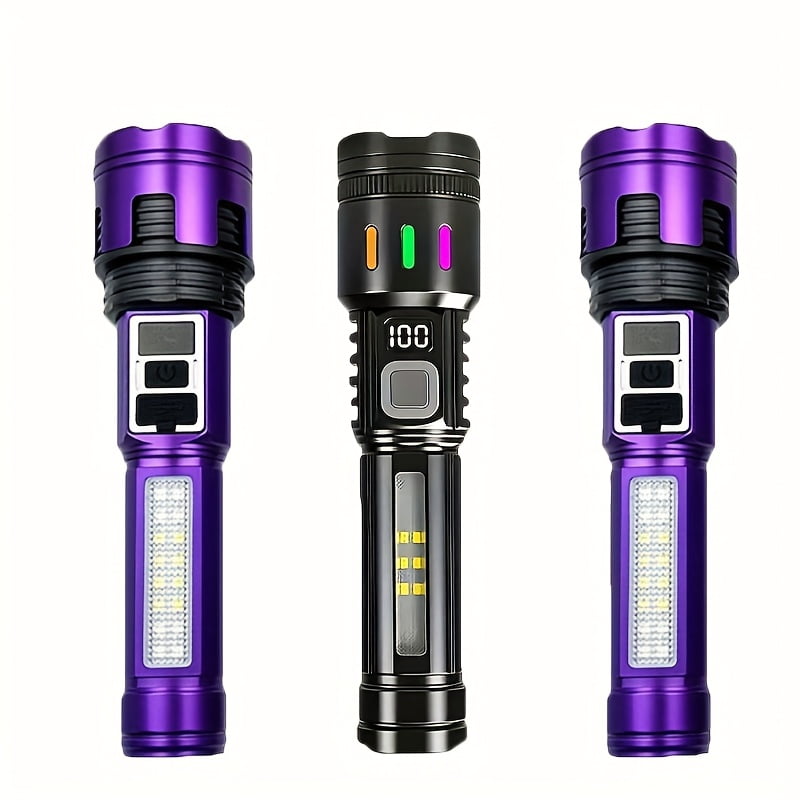 3-Pack Ultra Bright LED Flashlights - Rechargeable with Digital Display ...