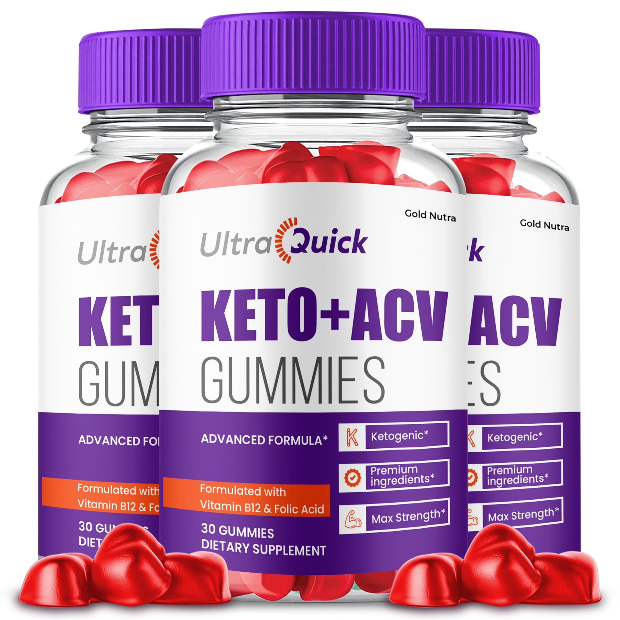 (3 Pack) UltraQuick Keto ACV Gummies, Apple Cider Vinegar, Max Strength ...
