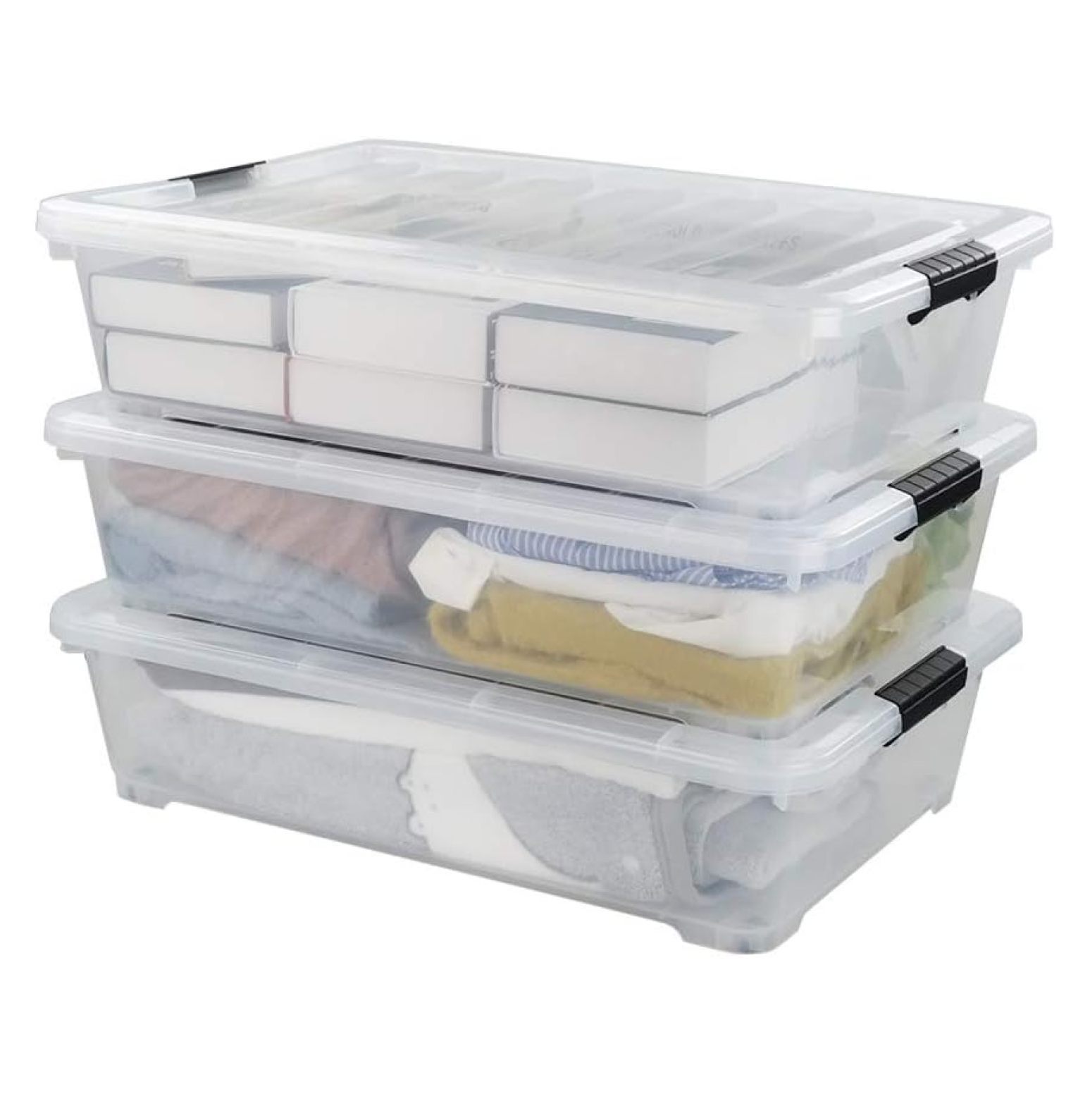3-Pack Under Bed Plastic Storage Box, Wheels Under Bed Storage Box with ...