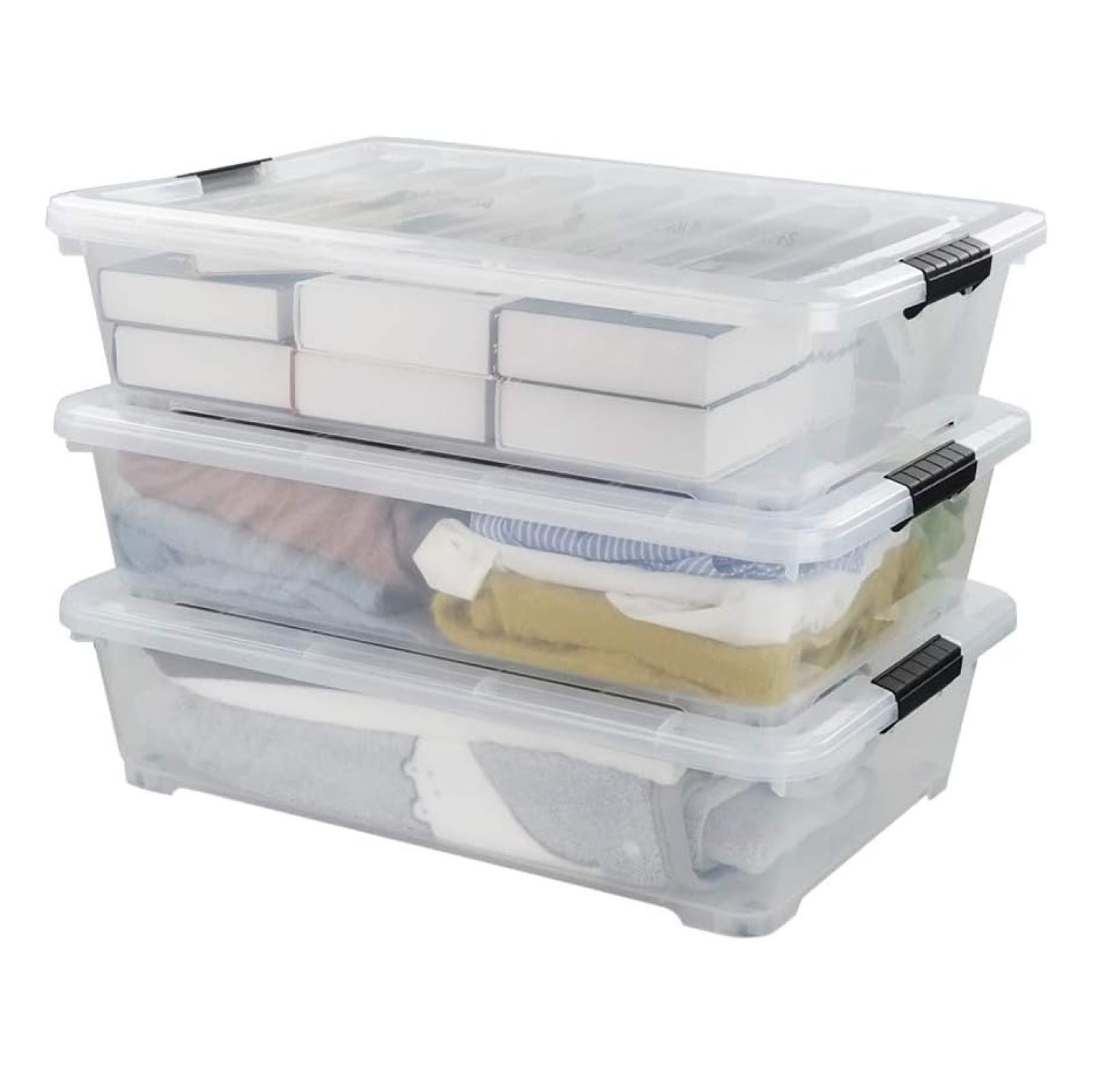 3-Pack Under Bed Plastic Storage Box, Wheels Under Bed Storage Box with ...