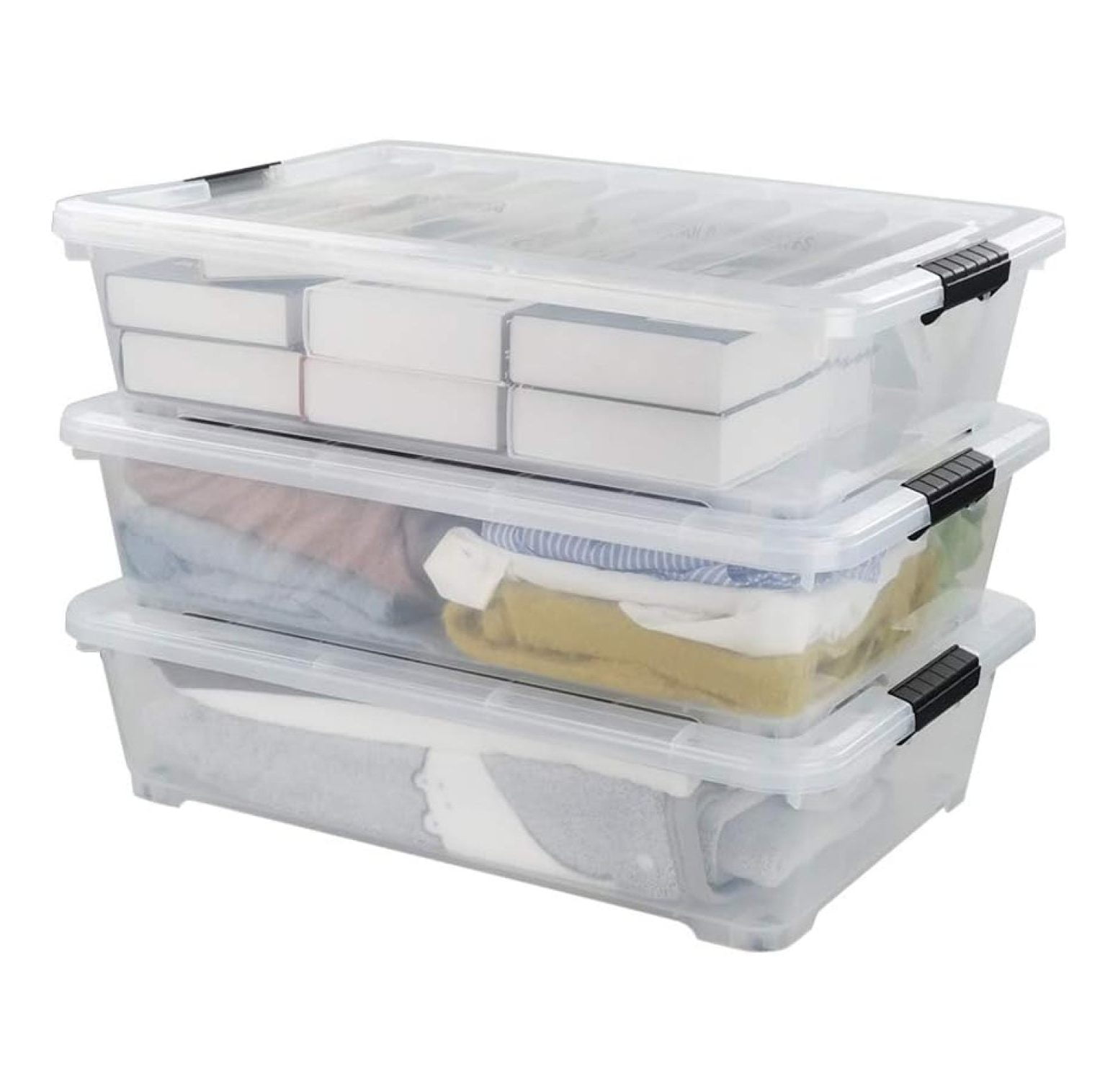 3-Pack Under Bed Plastic Storage Box, Wheels Under Bed Storage Box with ...