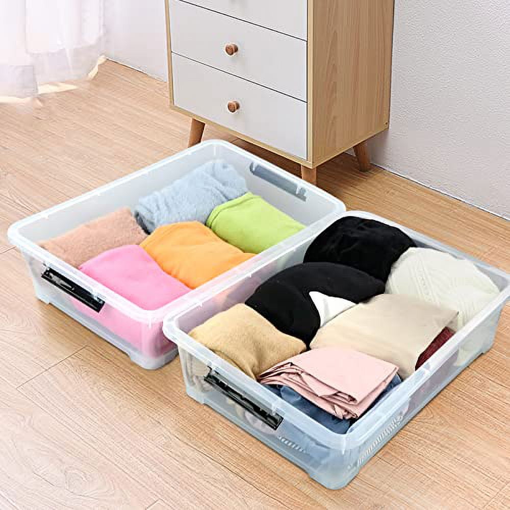 3-Pack Under Bed Plastic Storage Box, Wheels Under Bed Storage Box with ...