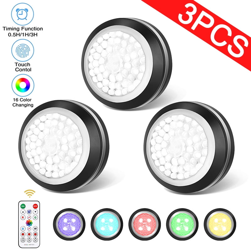 (3 Pack) Under Cabinet Lights Puck Lights, 16 Color Changing LED Puck ...