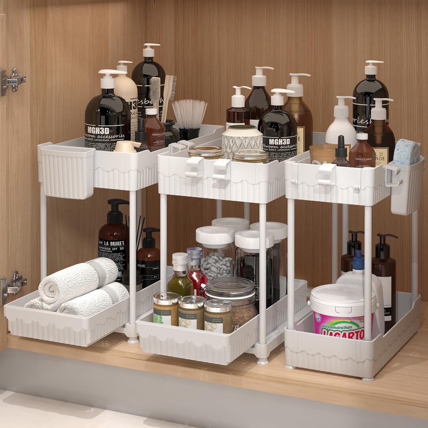 3 Pack Under Sink Organizer, 2-Tier Multi-Use Kitchen Bathroom ...