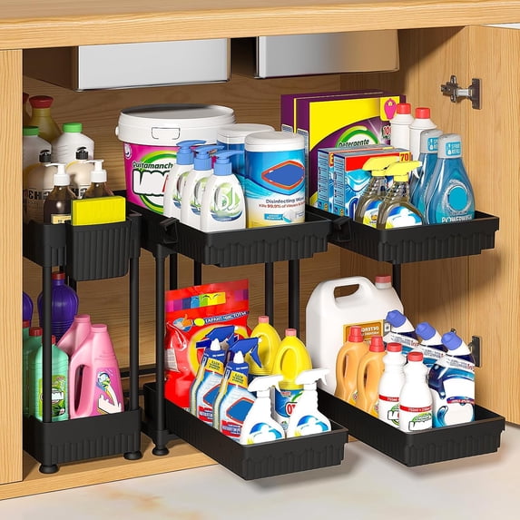 3 Pack Under Sink Organizer, 2 Tier Slide Out Bathroom Cabinet Multi ...