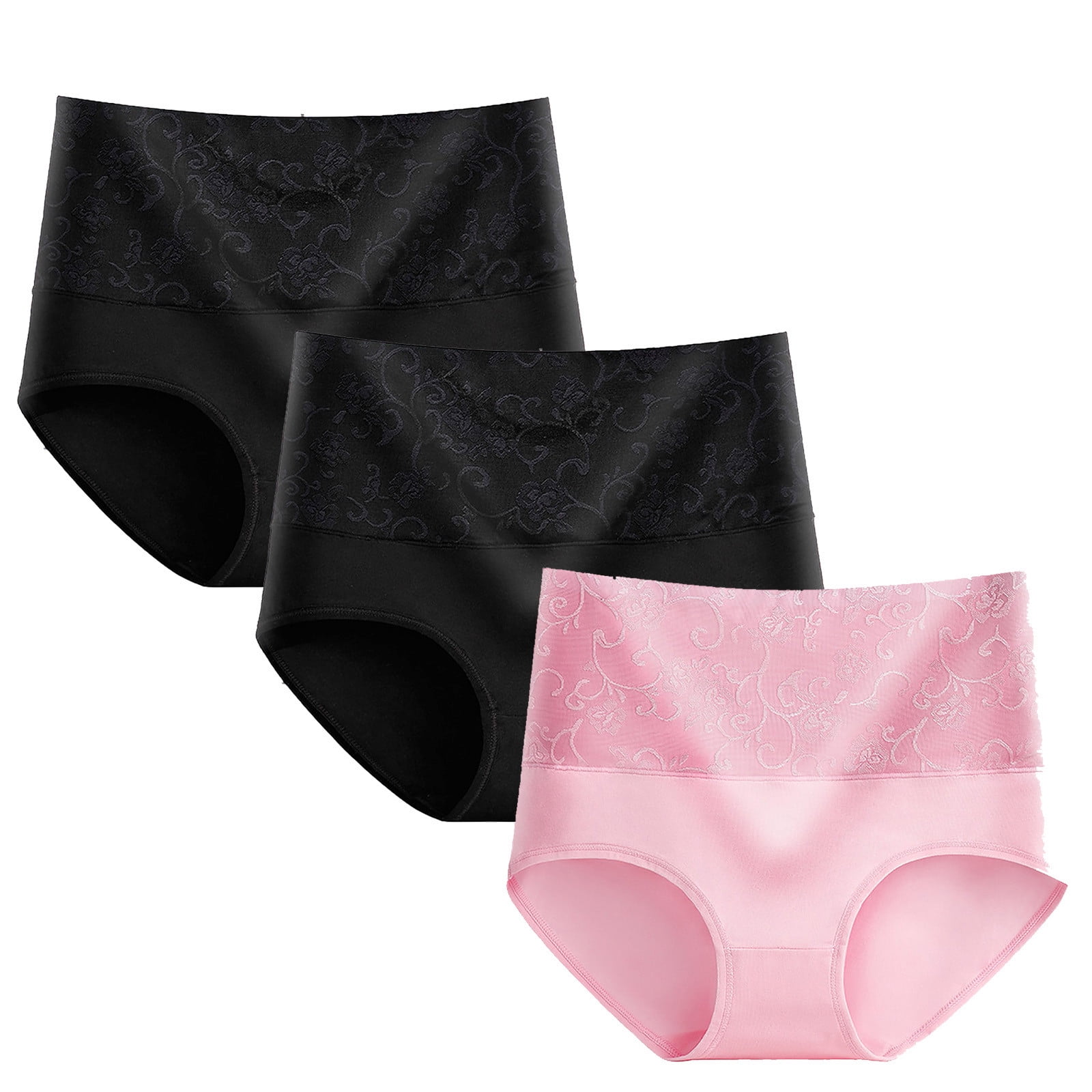 3 Pack Underwear Women Briefs High Waisted No Show Panties Cotton Soft ...