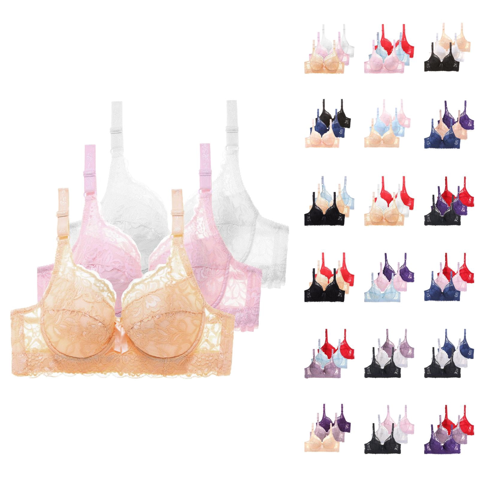 3 Pack Underwire Bras for Women Elegant Floral Lace Adjustable Strap ...