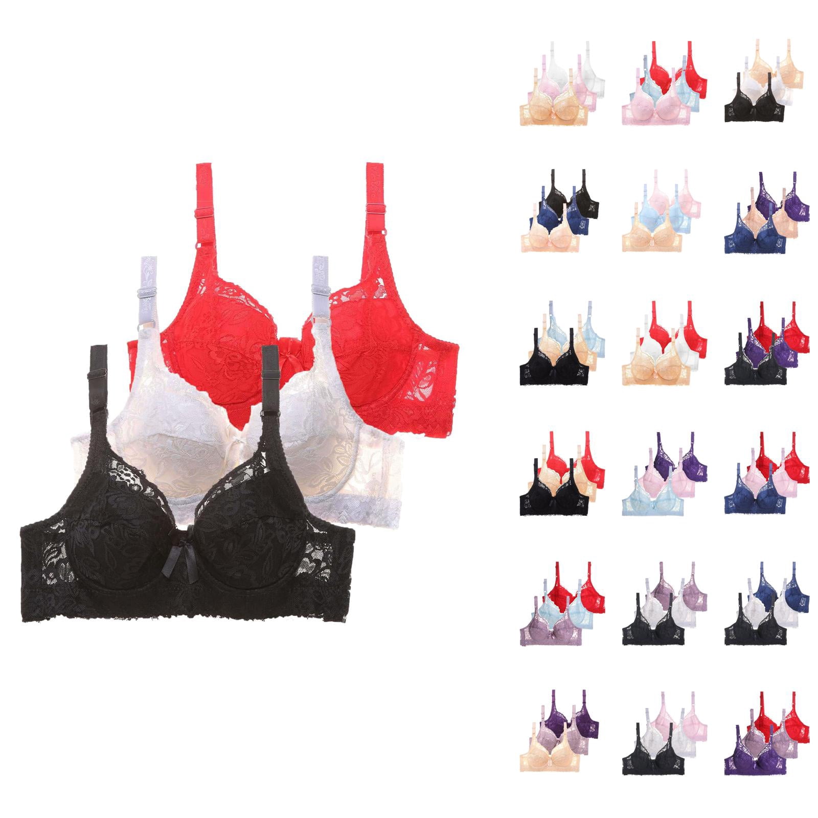 3 Pack Underwire Bras for Women Elegant Floral Lace Adjustable Strap ...