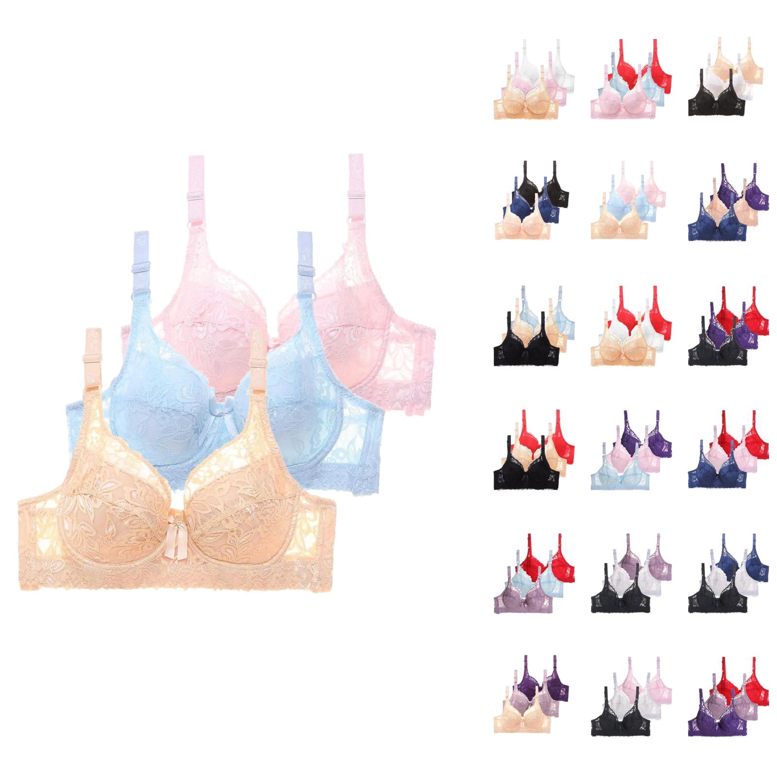 3 Pack Underwire Bras for Women Elegant Floral Lace Adjustable Strap ...