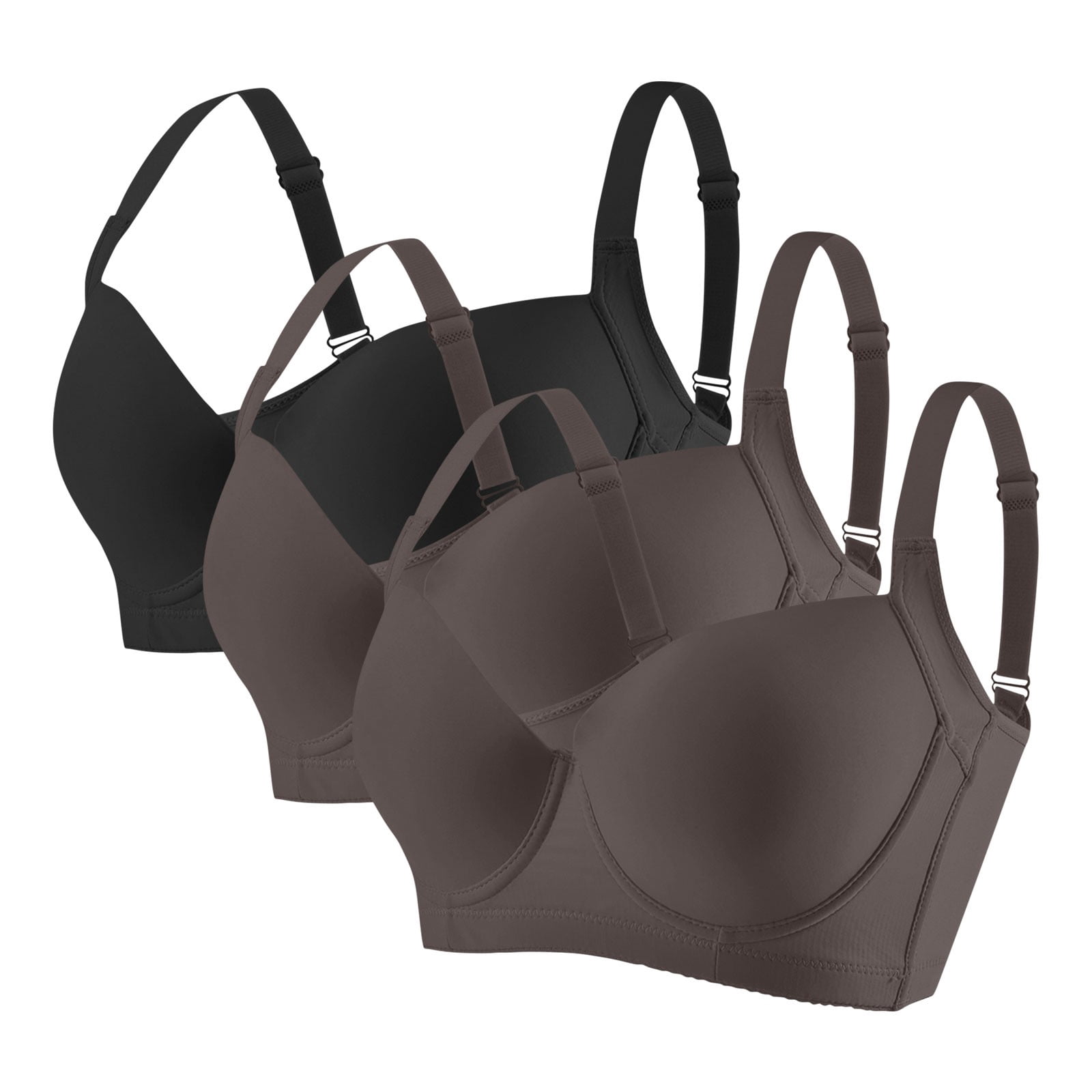 3 Pack Underwire Push Up Bra Womens Adjustable Strap V-Neck Classic ...