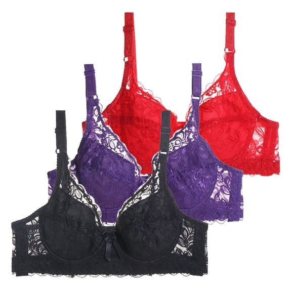 3 Pack Underwire Push Up Bras for Women, Sexy Lace Bustier Style Bra ...
