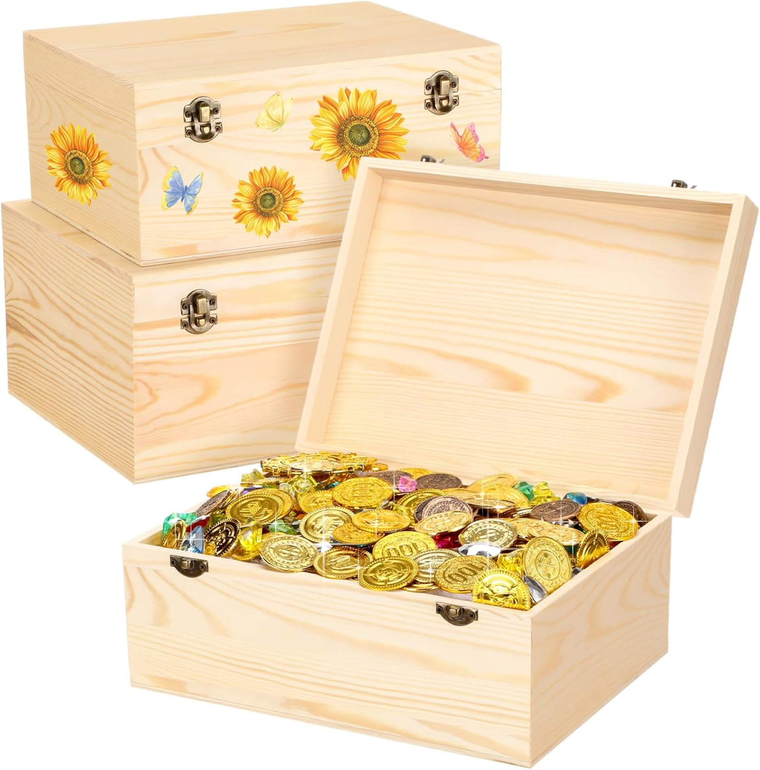 3 Pack Unfinished Wooden Boxes for Easter Crafts Pine Wood Storage Box ...