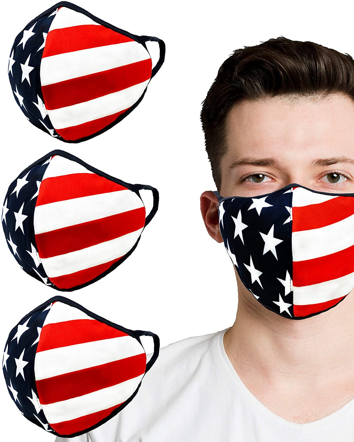 3 Pack Unisex 3D Fashion 3 Layer Lightweight Cotton Fabric Face ...