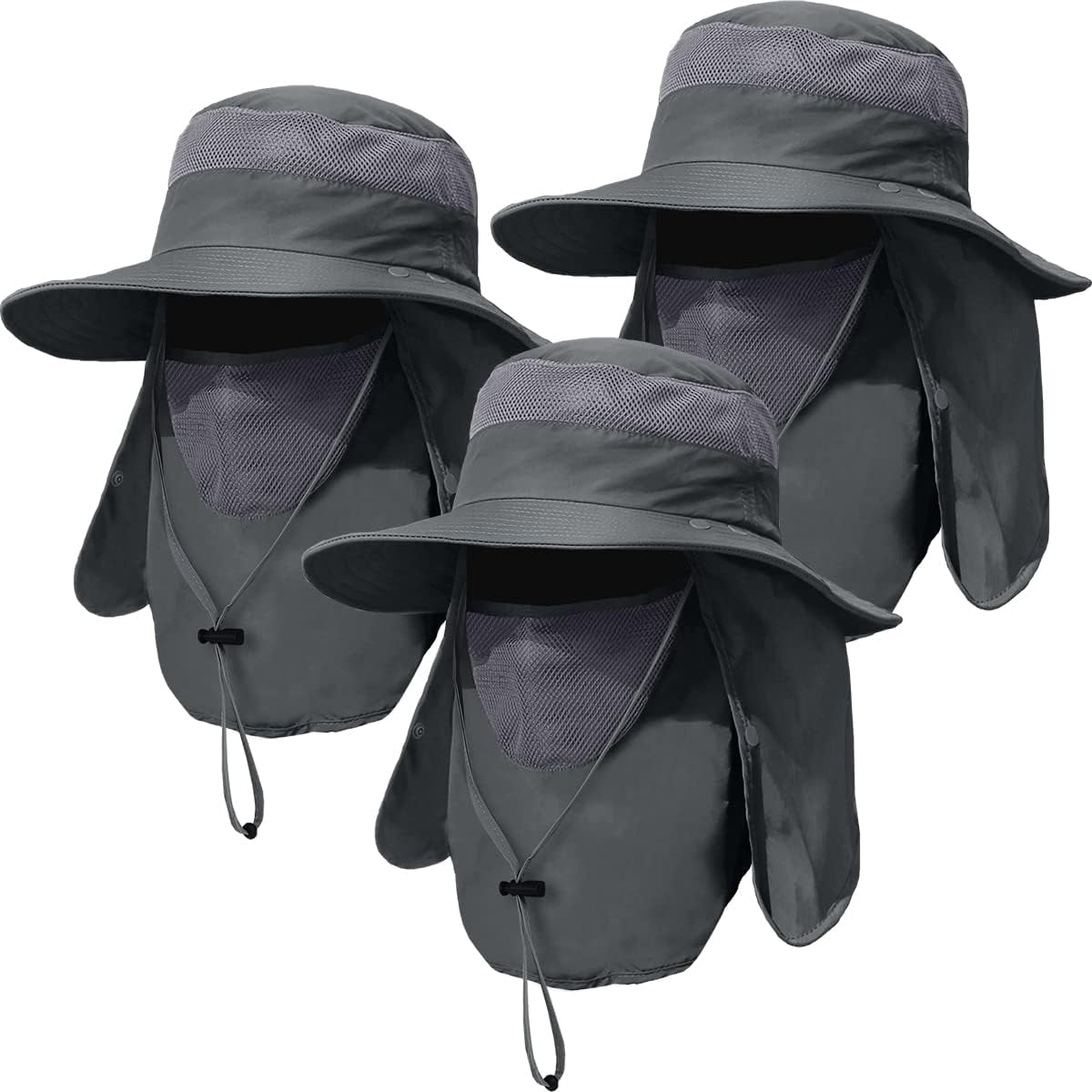 3 Pack Unisex Sun Bucket Hat Neck Flap Cover,Wide Brim Fishing Safari ...