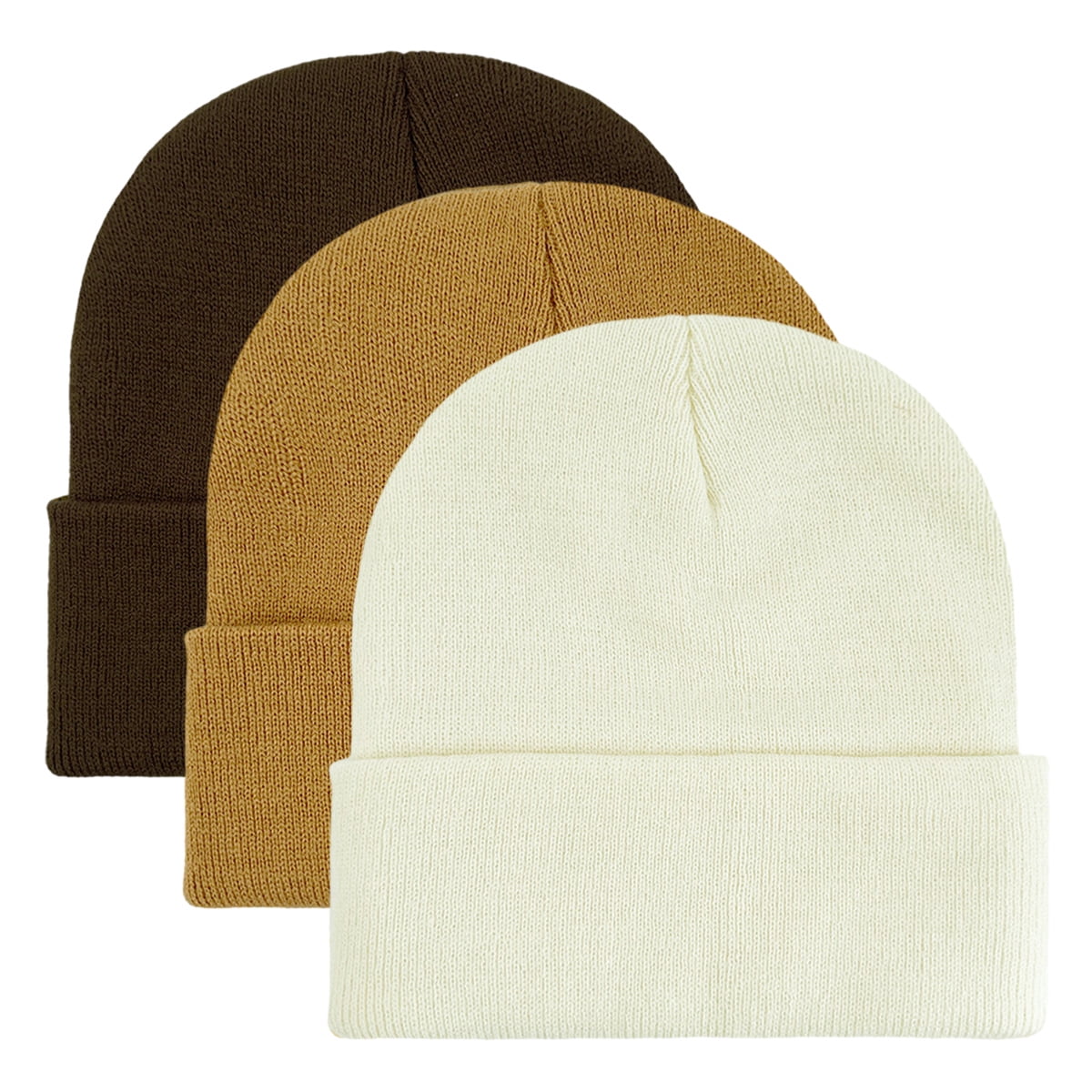 3 Pack Unisex Winter Skull Cap Beanies Knitted Cuff Hats Caps Roll-up ...