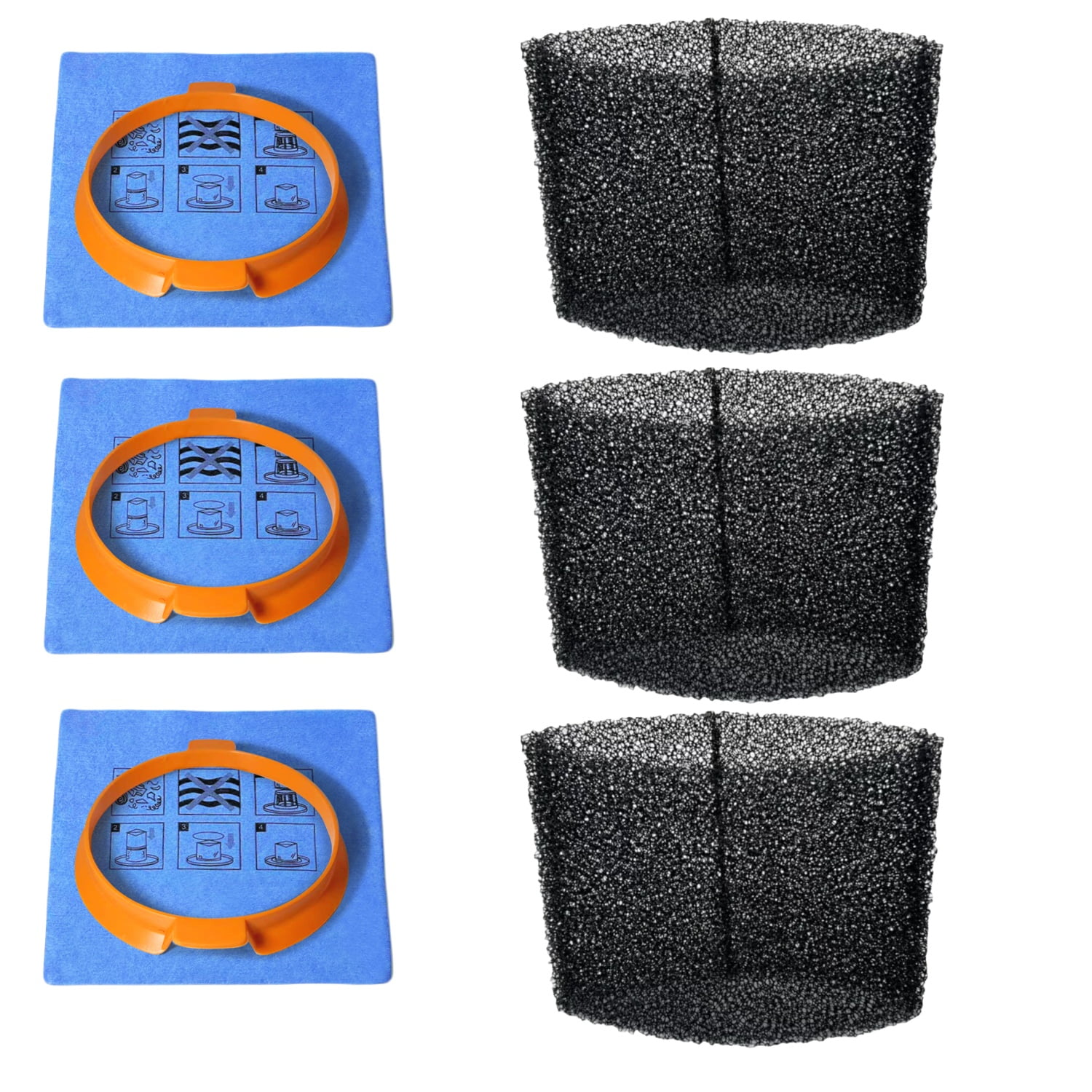 3-Pack Universal Foam Filter ,3-Pack Cloth Filter & Clamp,Compatible ...