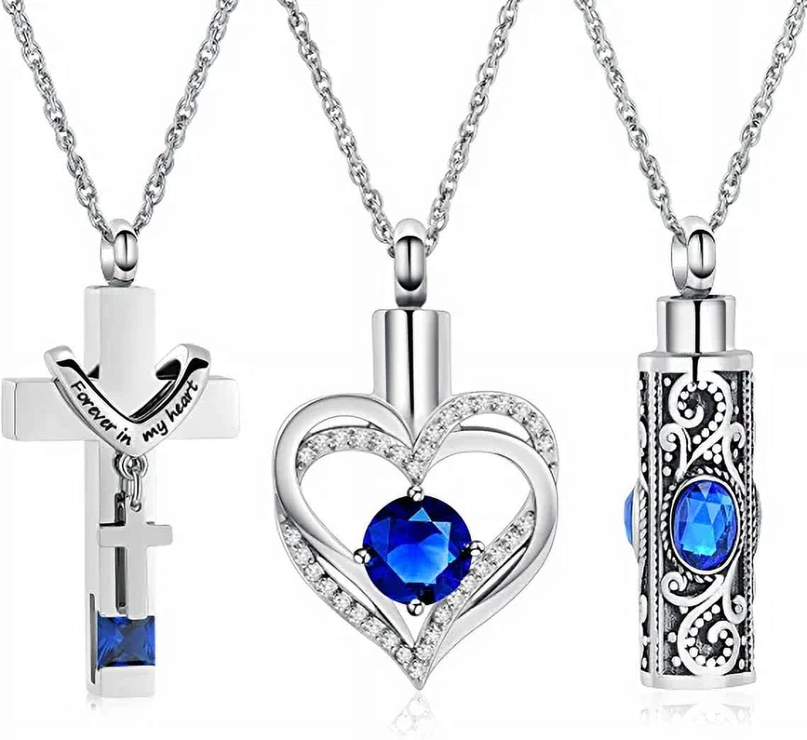 3 Pack Urn Necklace for Ashes for Women Heart Cross Cylinder Cremation ...