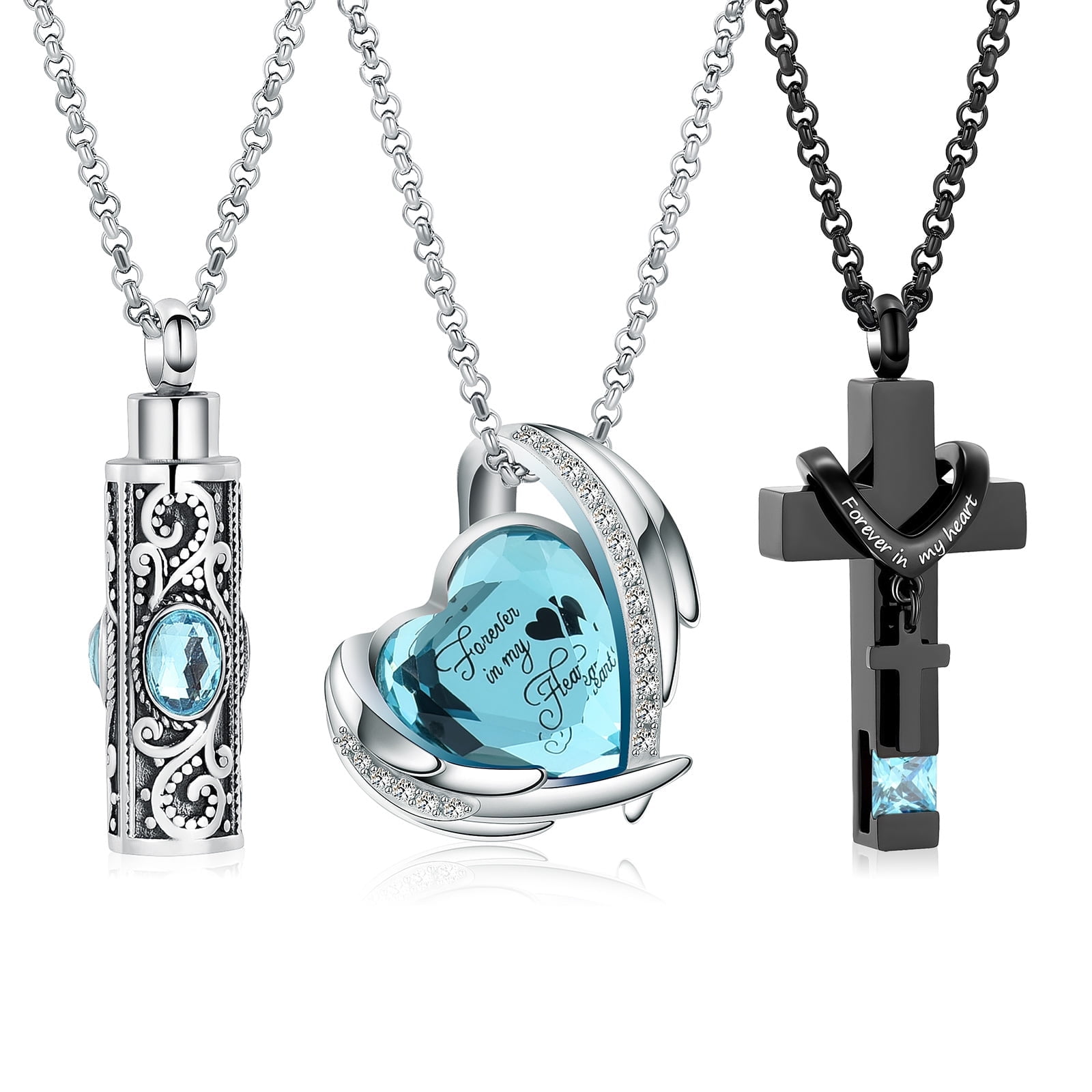 3 Pack Urn Necklace for Ashes Hear / Cylinder / Cross Urn Necklace for ...