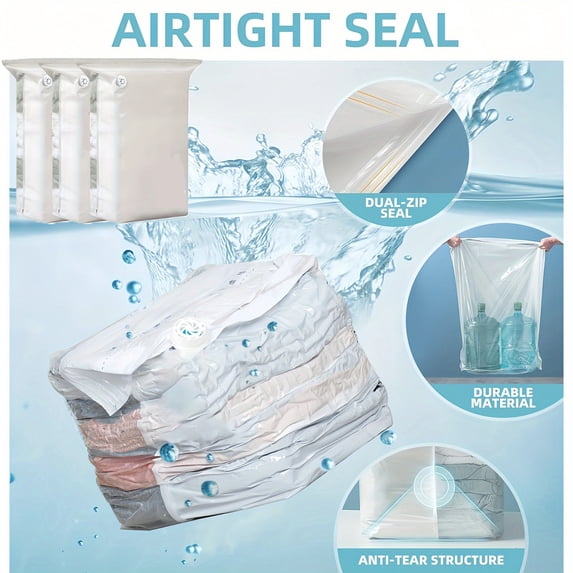 3 Pack Vacuum Storage Bags, No Pump Large 39 X 32 X 15 Inch Space Saver ...