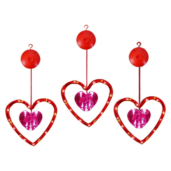 3 Pack Valentine's Day Window Lights - Battery Operated LED Heart ...